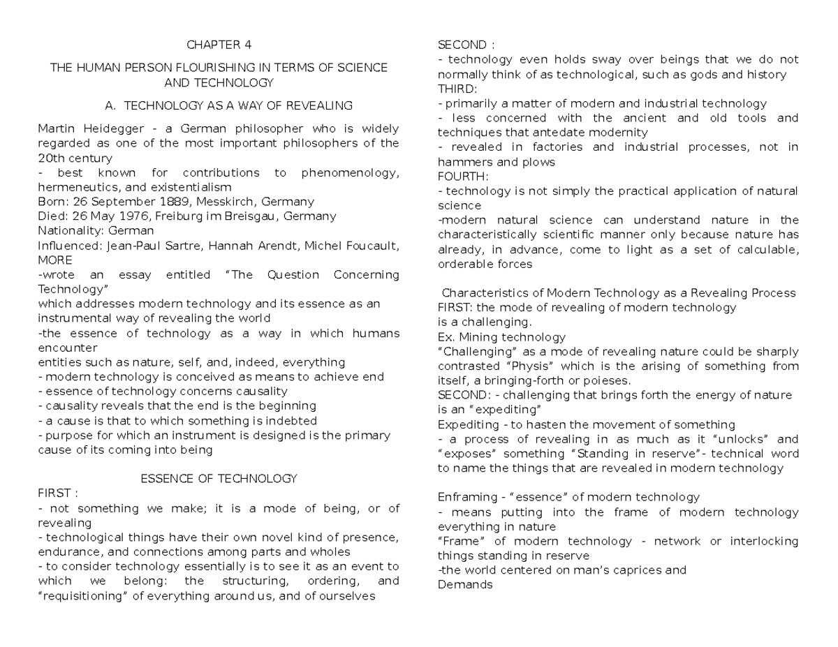 Reviewer STS - STS - CHAPTER 4 THE HUMAN PERSON FLOURISHING IN TERMS OF SCIENCE AND TECHNOLOGY A ...