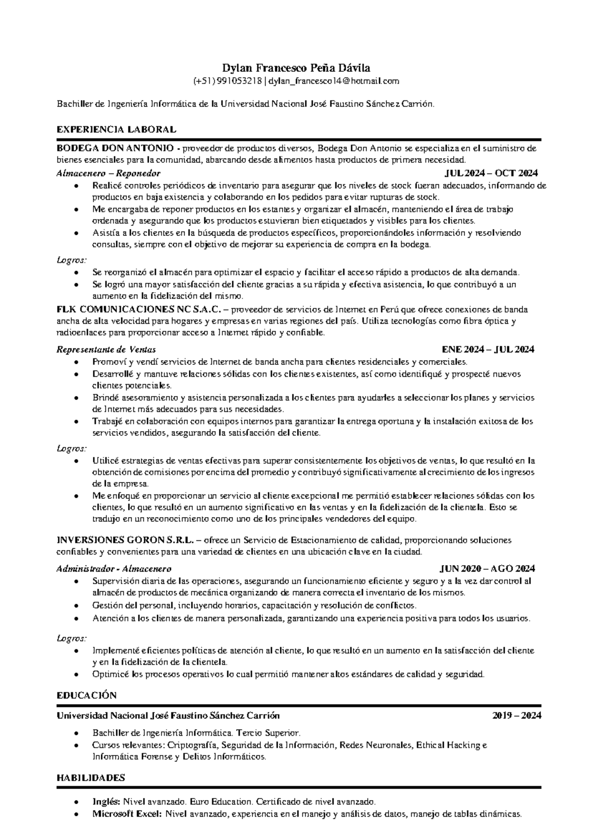 CV Dylan PEÑA - aaaa - Dylan Francesco Peña Dávila (+51) 991053218 ...