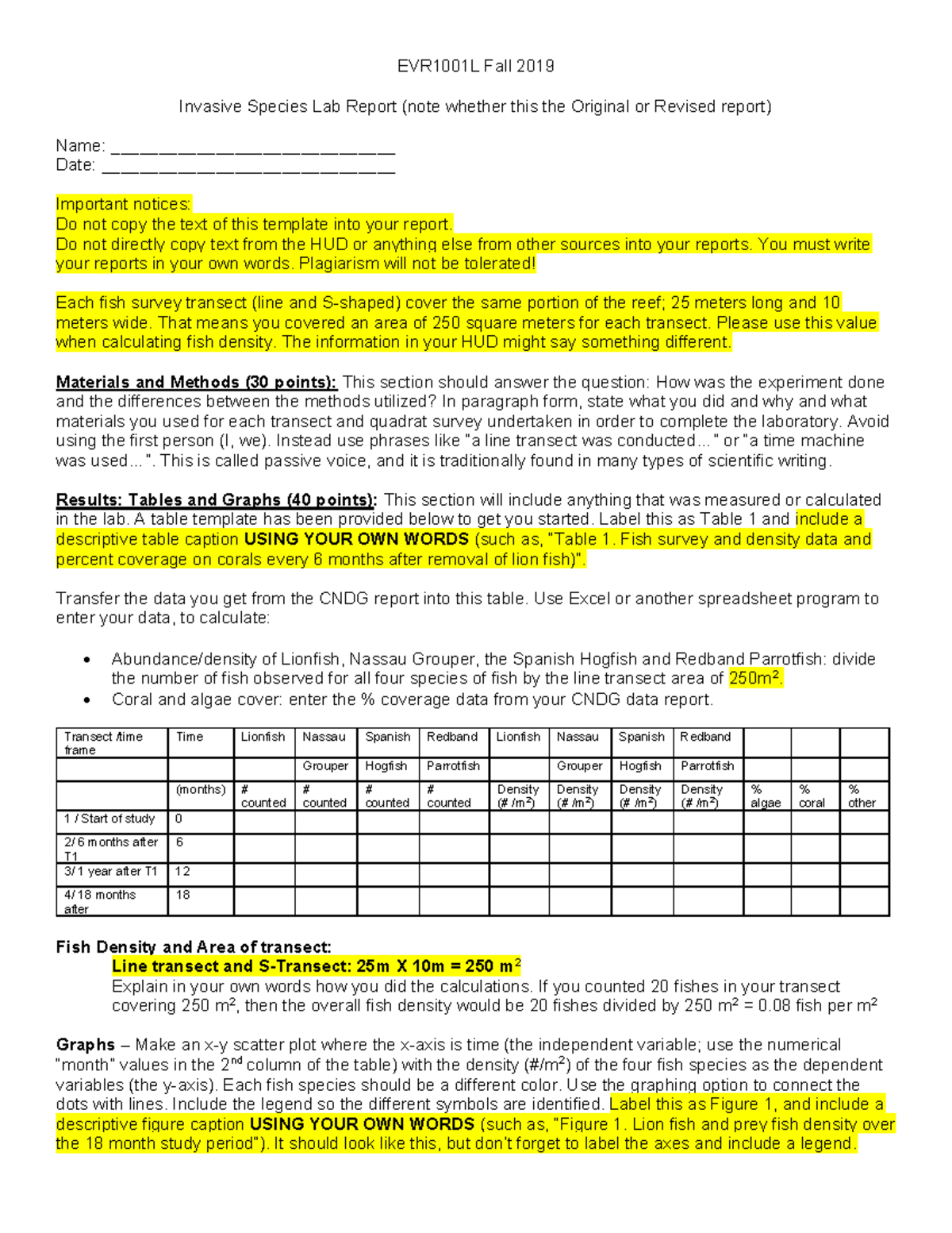 Invasive Species Lab Report Template - EVR1001L Fall 2019 Invasive ...