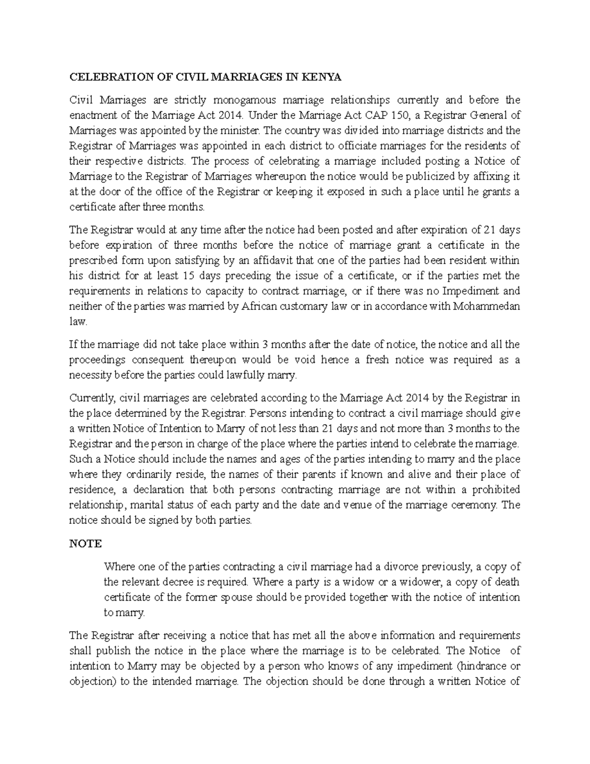 Celebration of Civil Marriages in Kenya - CELEBRATION OF CIVIL ...