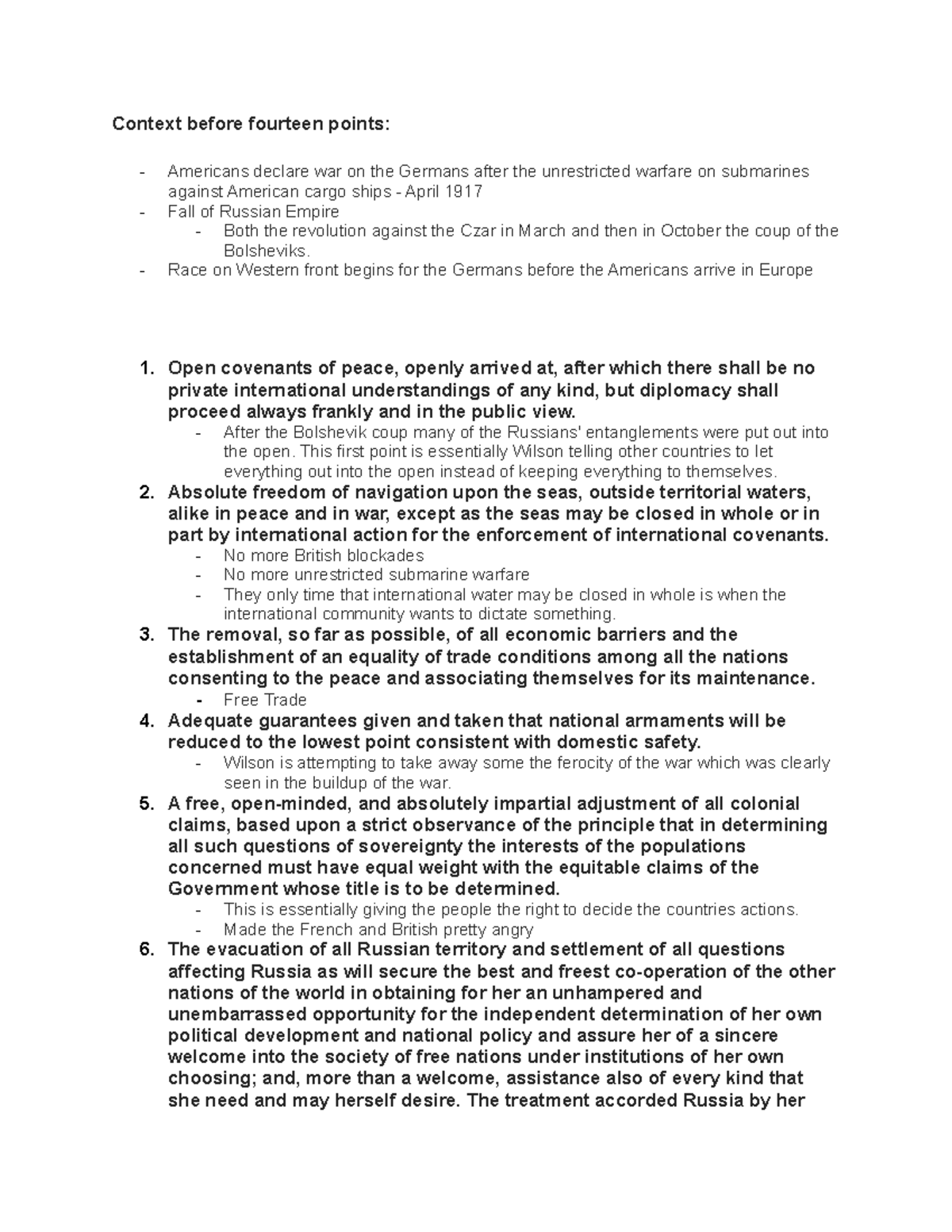 Wilson Fourteen Point 1 25 23 - Context before fourteen points ...