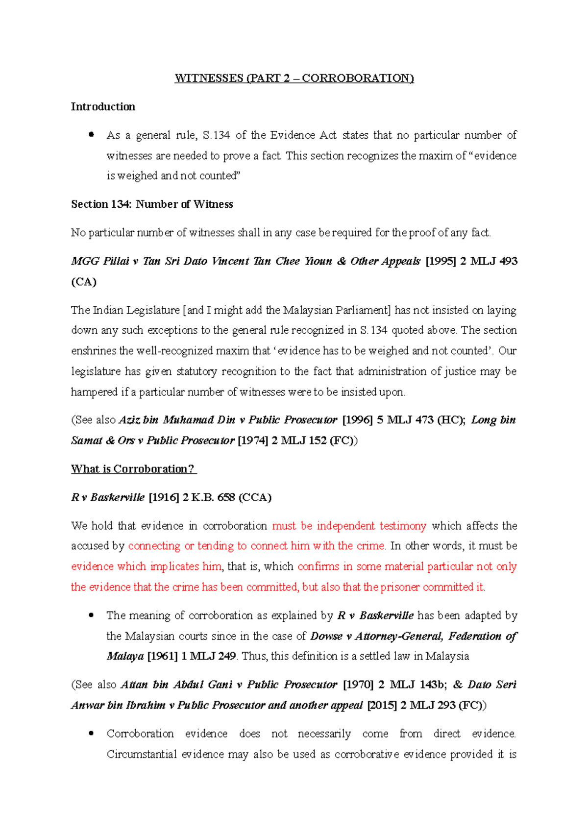 Part 2 of Witness Notes - WITNESSES (PART 2 – CORROBORATION ...