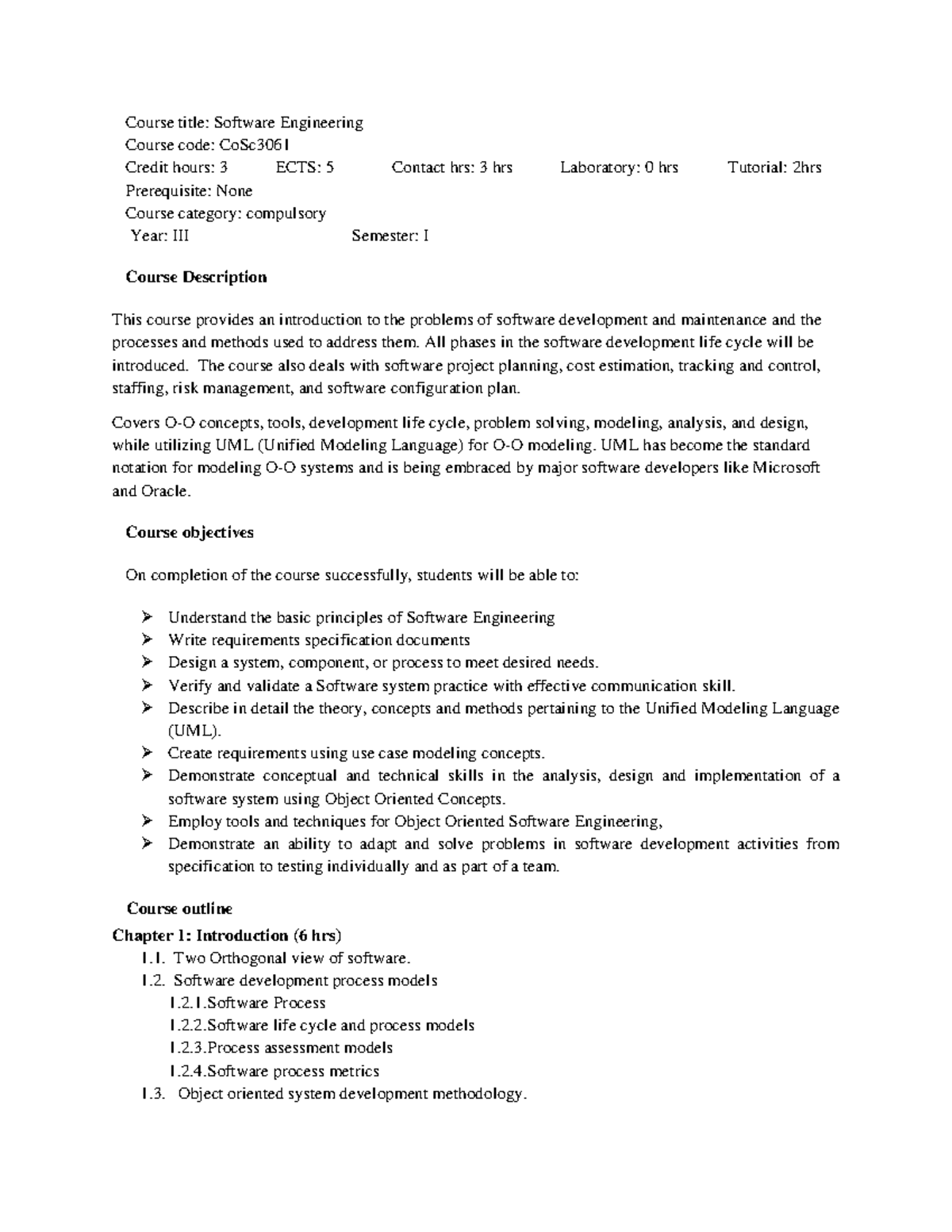 Software Engineering - sdv - Course title: Software Engineering Course ...