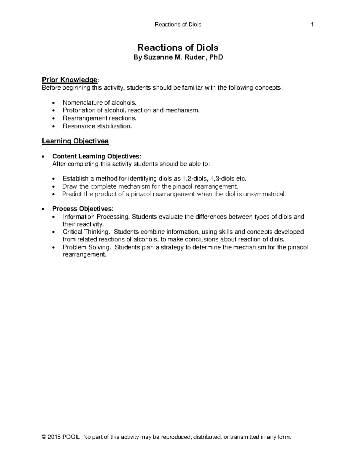 Reactions of Diols - Practice materials - Reactions of Diols By Suzanne ...