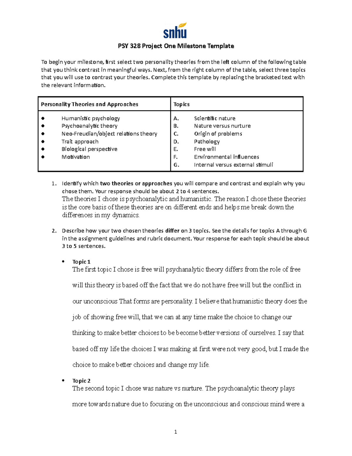 PSY 328 Project One Milestone done - Next, from the right column of the ...