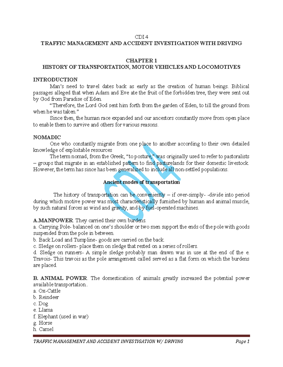 Lecture Notes In CDI4 CDI 4 TRAFFIC MANAGEMENT AND ACCIDENT