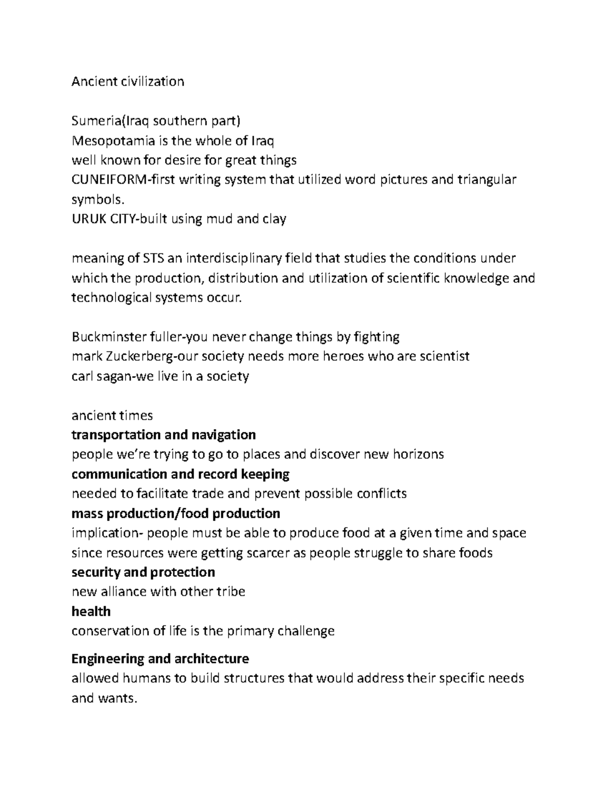 Ancient civilization - notes - Ancient civilization Sumeria(Iraq ...