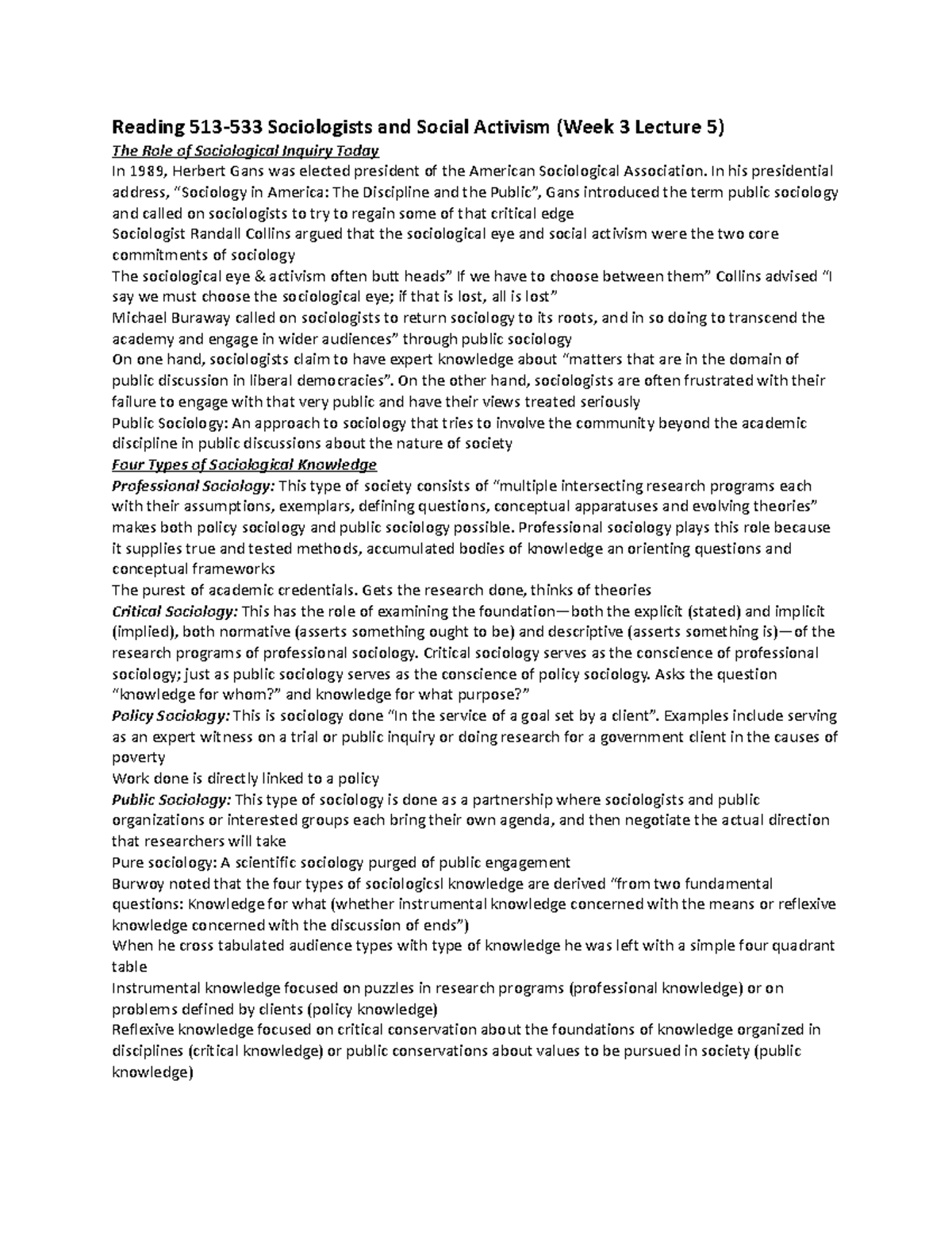 Socy reading 4 - midterm practice part 3 - Reading 513-533 Sociologists ...