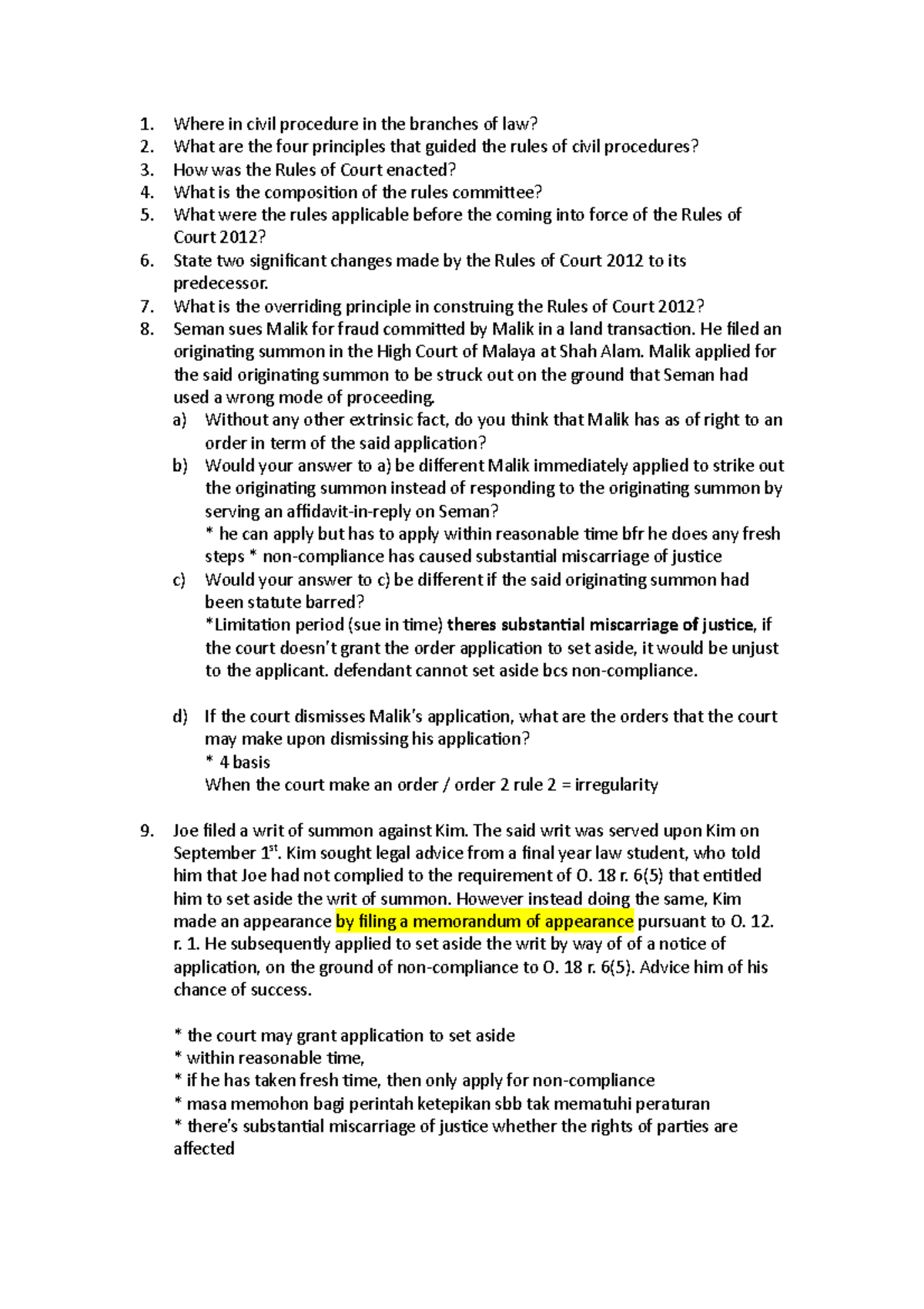 LAW602- Tutorial Question 1 - Where in civil procedure in the branches of law? What are the four ...