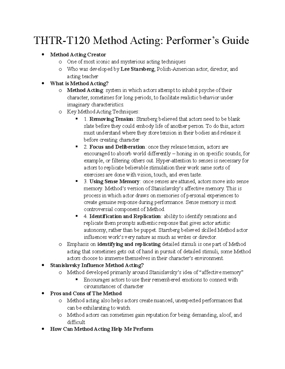 THTR-T120 Method Acting Performer’s Guide - THTR-T120 Method Acting ...