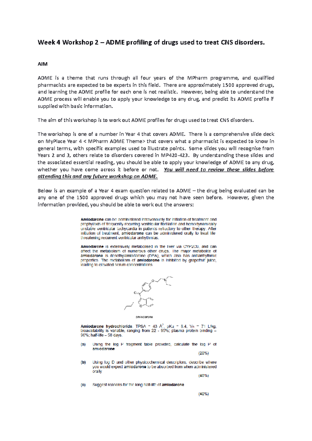 MP422 ADME Workshop SPM Answers copy - Week 4 Workshop 2 – ADME pro昀椀 ...