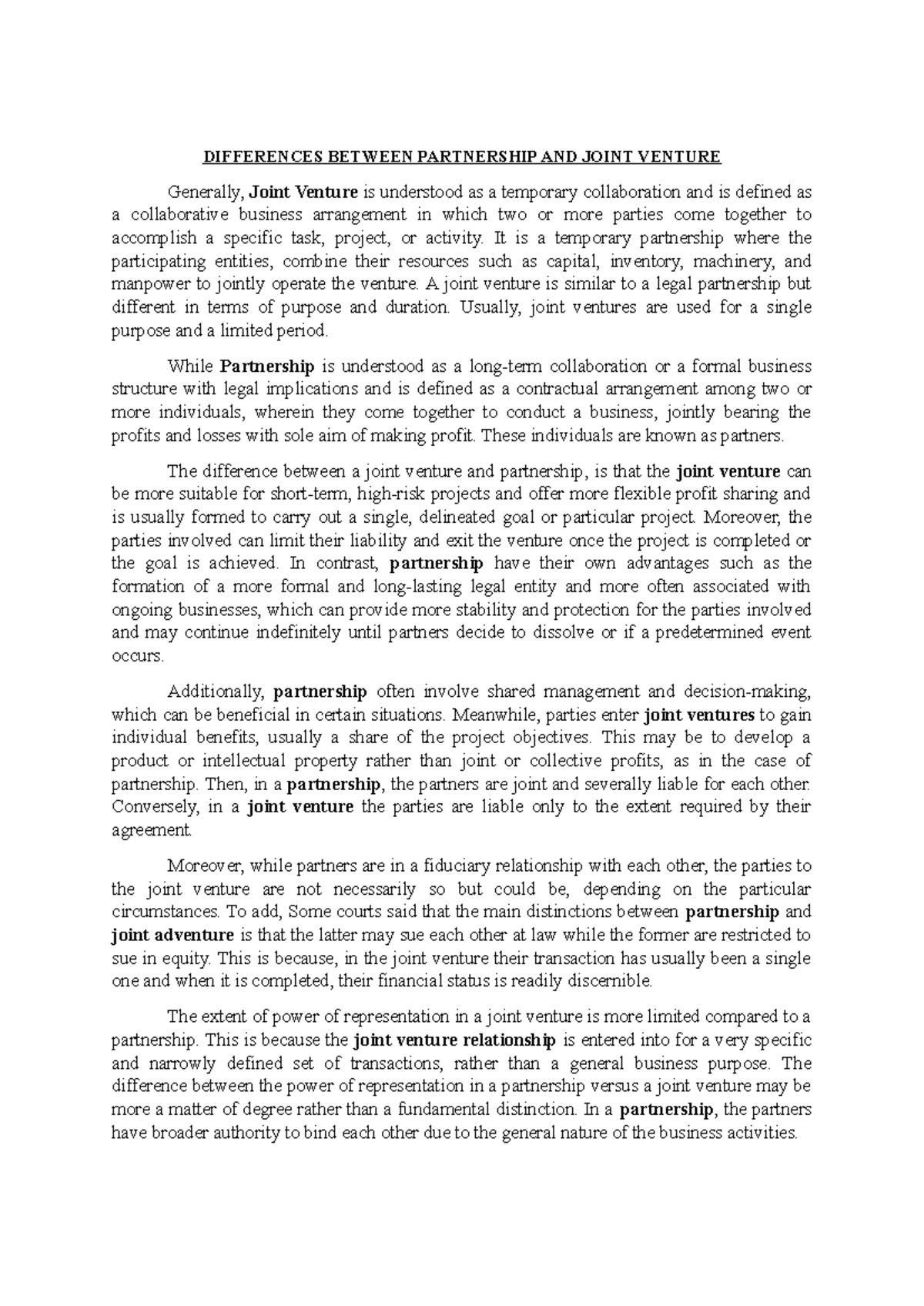 Differences Between Partnership AND Joint Venture - DIFFERENCES BETWEEN ...