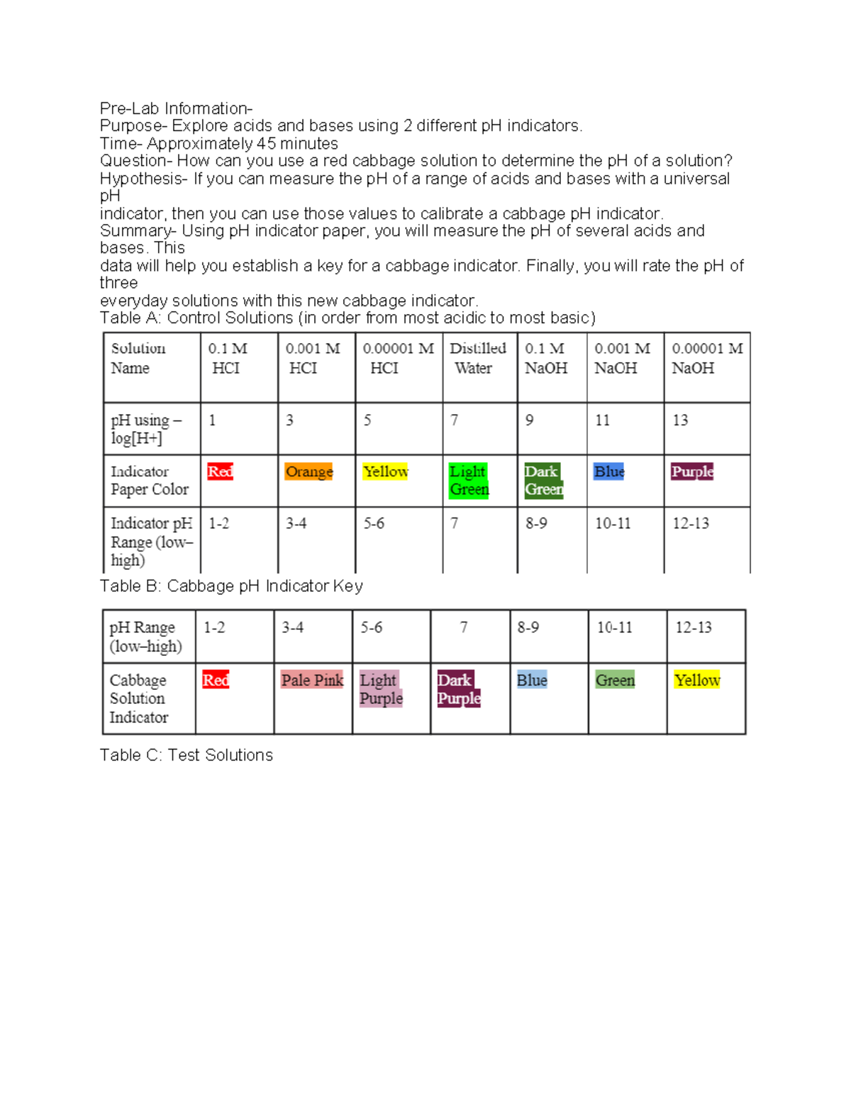 PH lab - PH lab - Pre-Lab Information- Purpose- Explore acids and bases ...