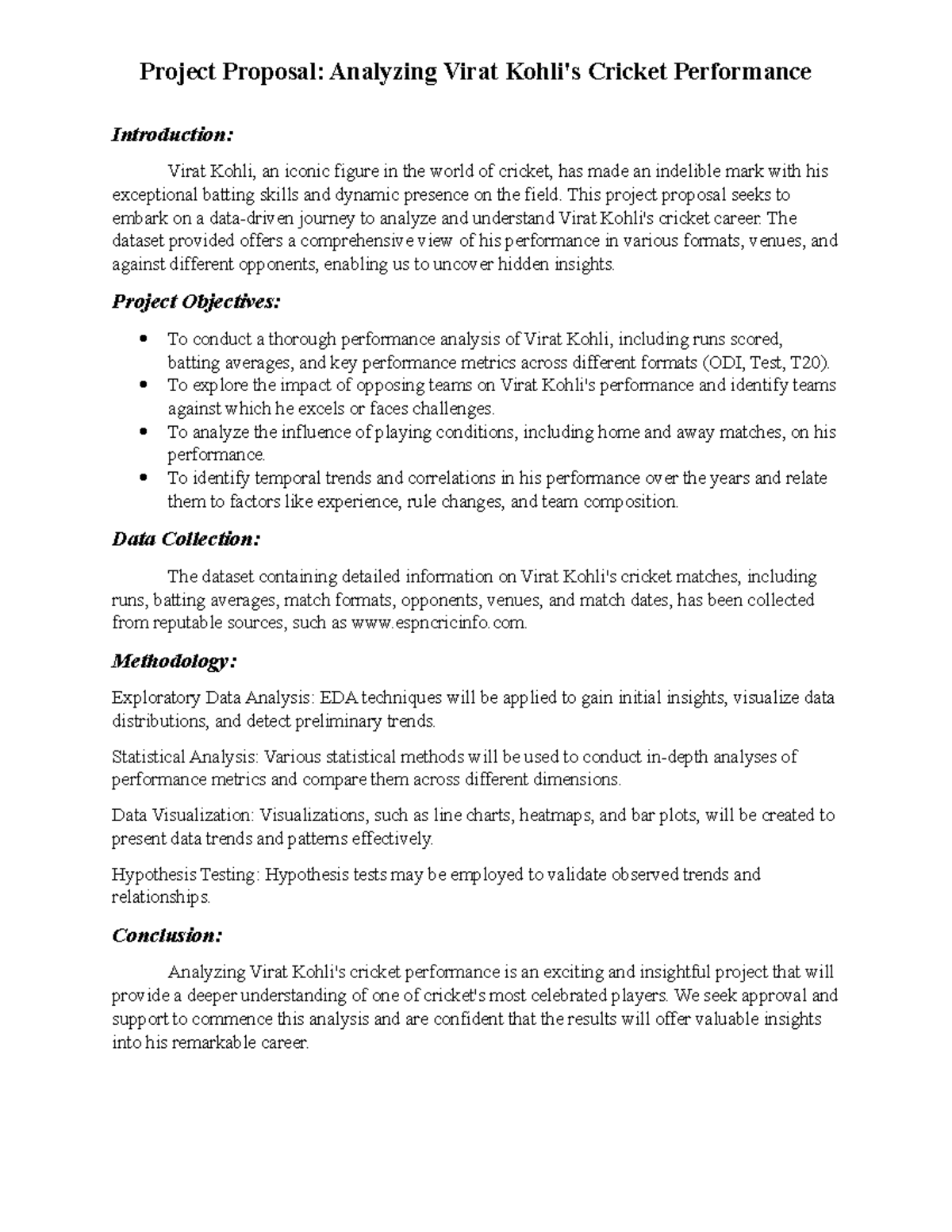 Vk project proposal - Project Proposal: Analyzing Virat Kohli's Cricket ...