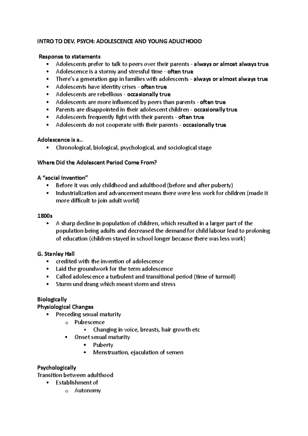Intro TO DEV-1 midterm 1 notes and review - INTRO TO DEV. PSYCH ...