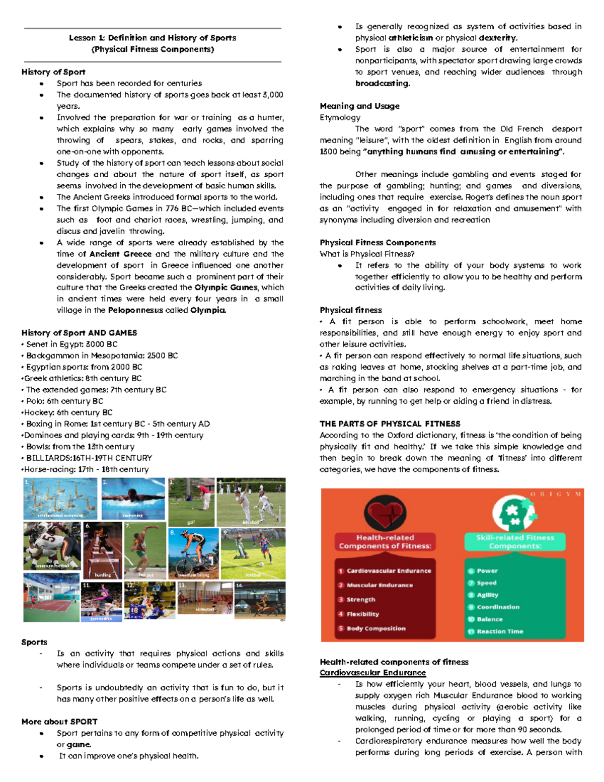 Games and Team Sports Prelim - Lesson 1: Definition and History of ...