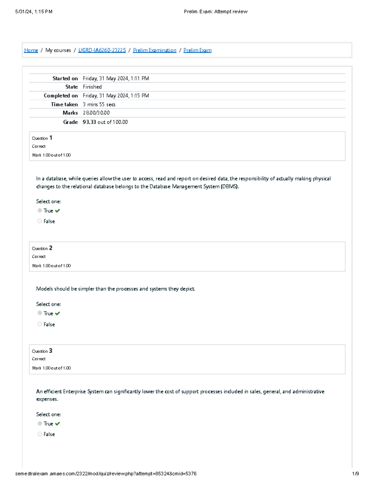 DMS Prelim Exam Attempt review - Home / My courses / UGRD-IA6260-2322S ...