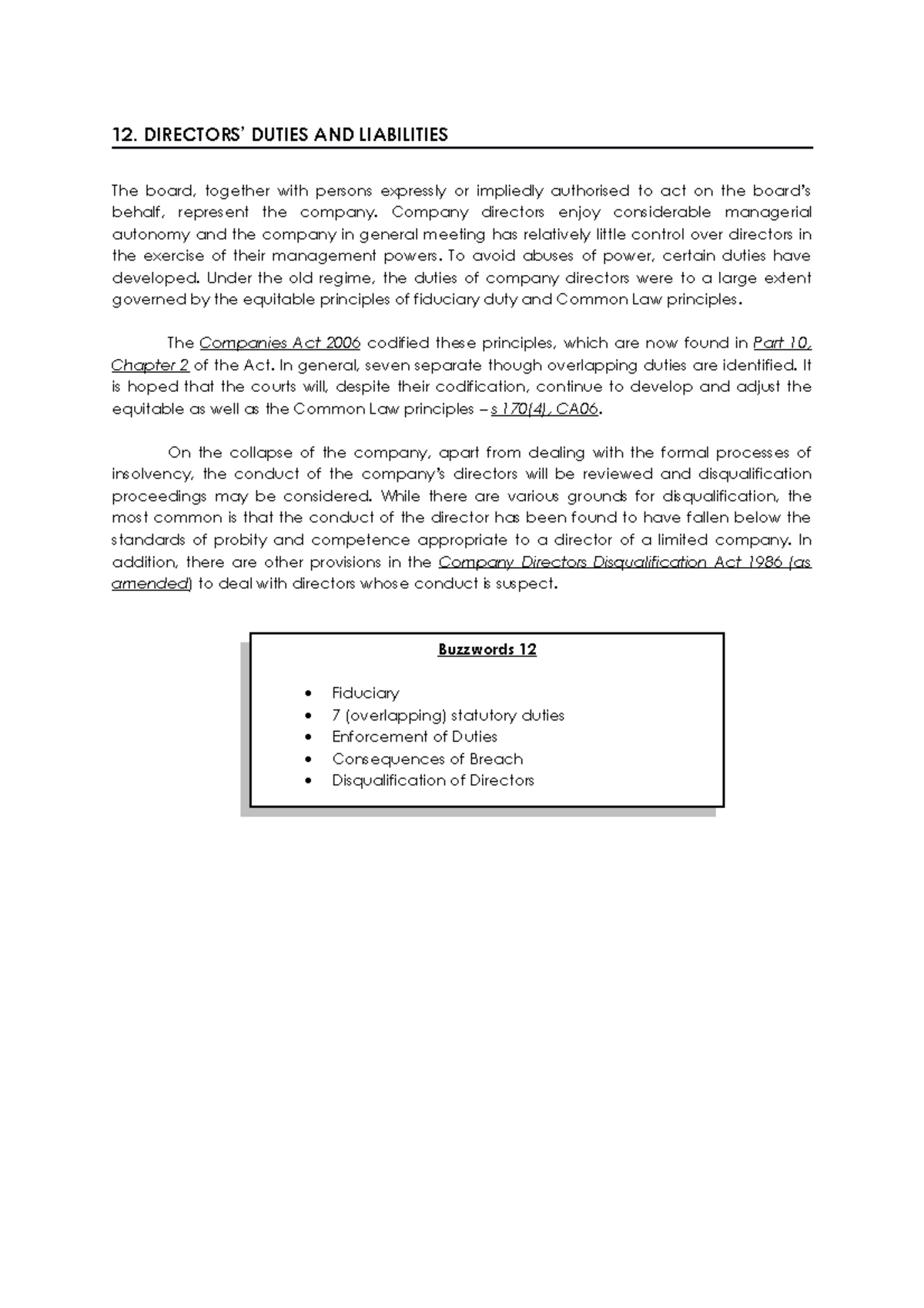 12. Directors Duties and Liabilities Handout - 12. DIRECTORS’ DUTIES ...