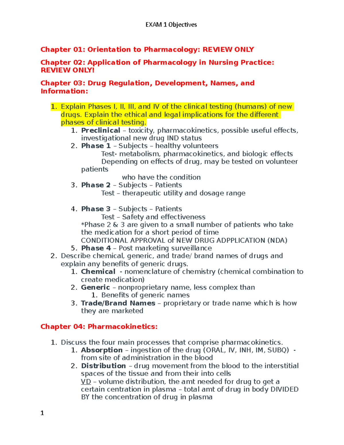 Pharm Exam 1 - Chapter 01: Orientation to Pharmacology: REVIEW ONLY ...