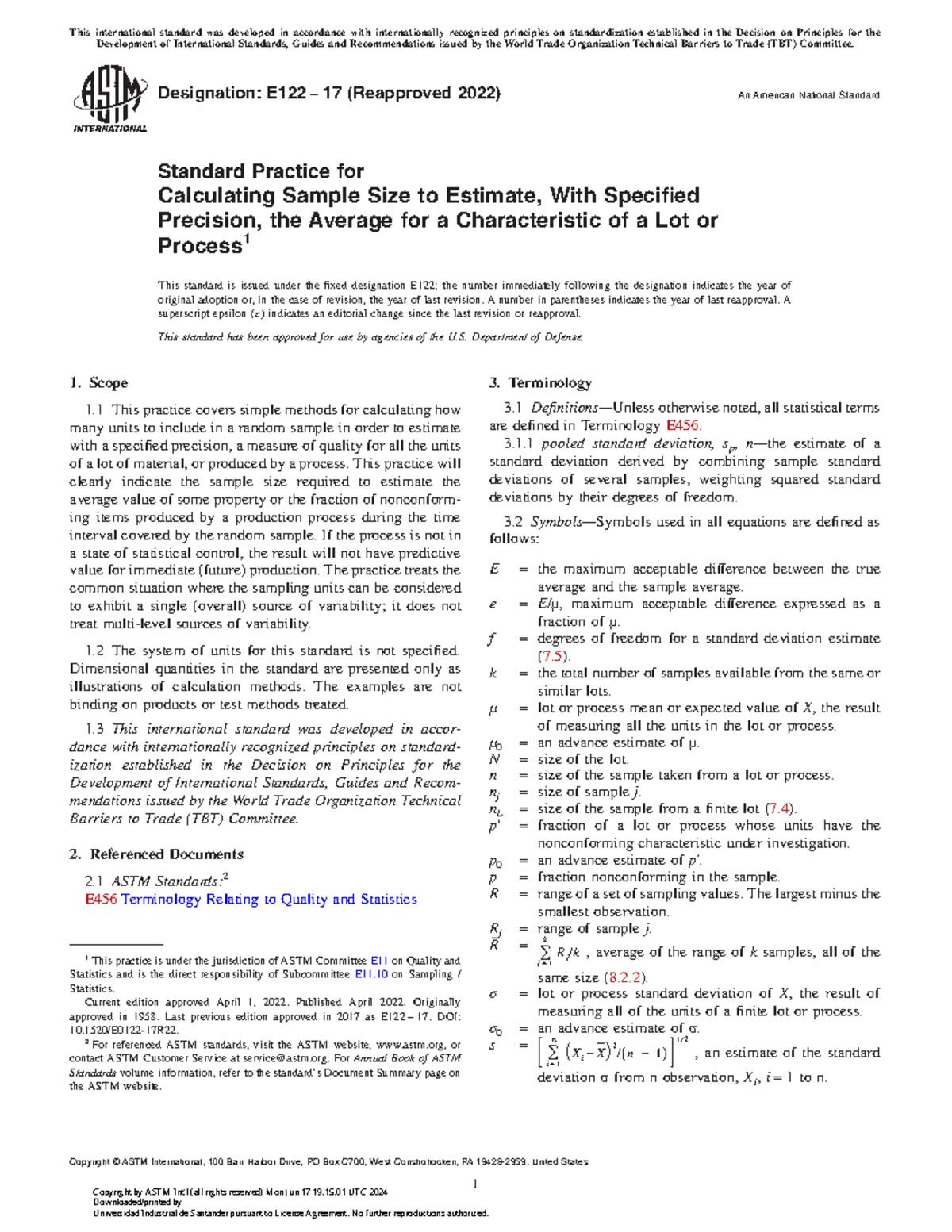 E122-17(2022) - Designation: E122 − 17 (Reapproved 2022) An American ...