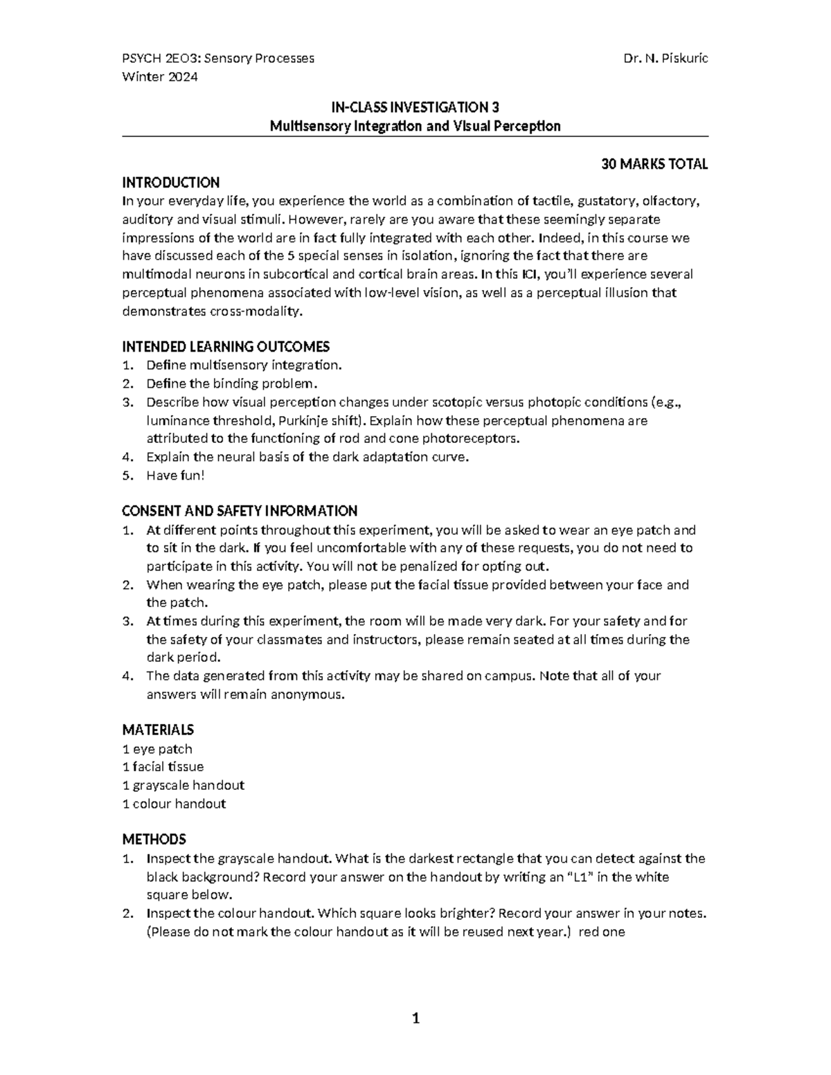 In-Class Investigation 3 - Multisensory integration and Visual ...
