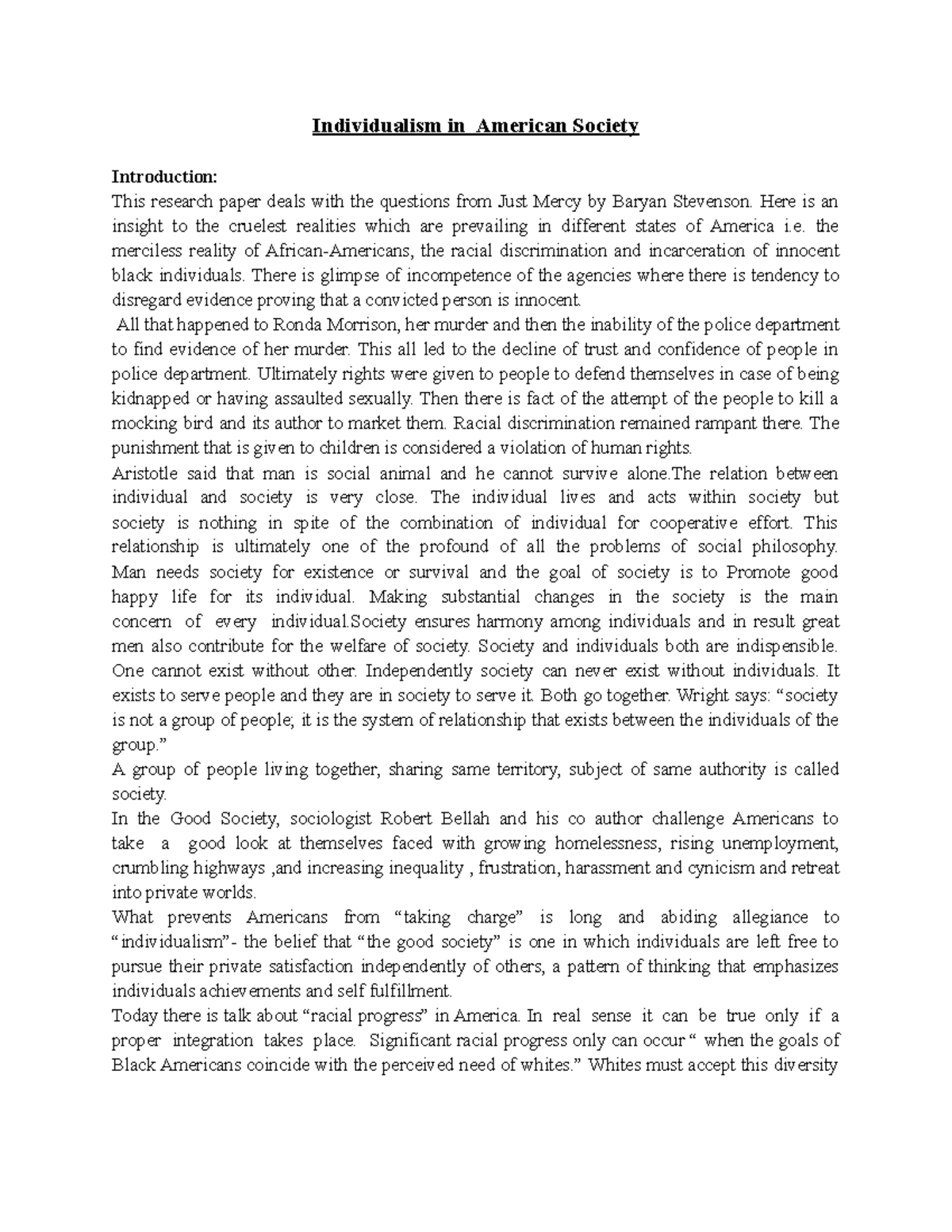 Individualism in American society - Individualism in American Society ...