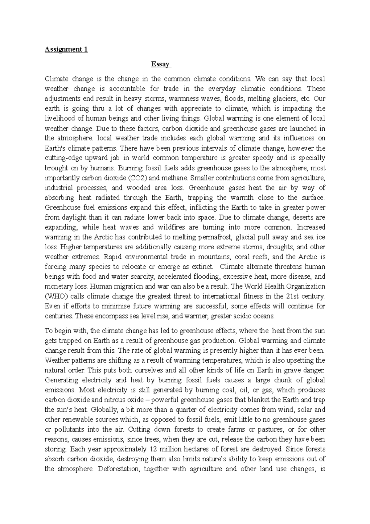 A1 FNU - Gggghjj - Assignment 1 Essay Climate change is the change in ...