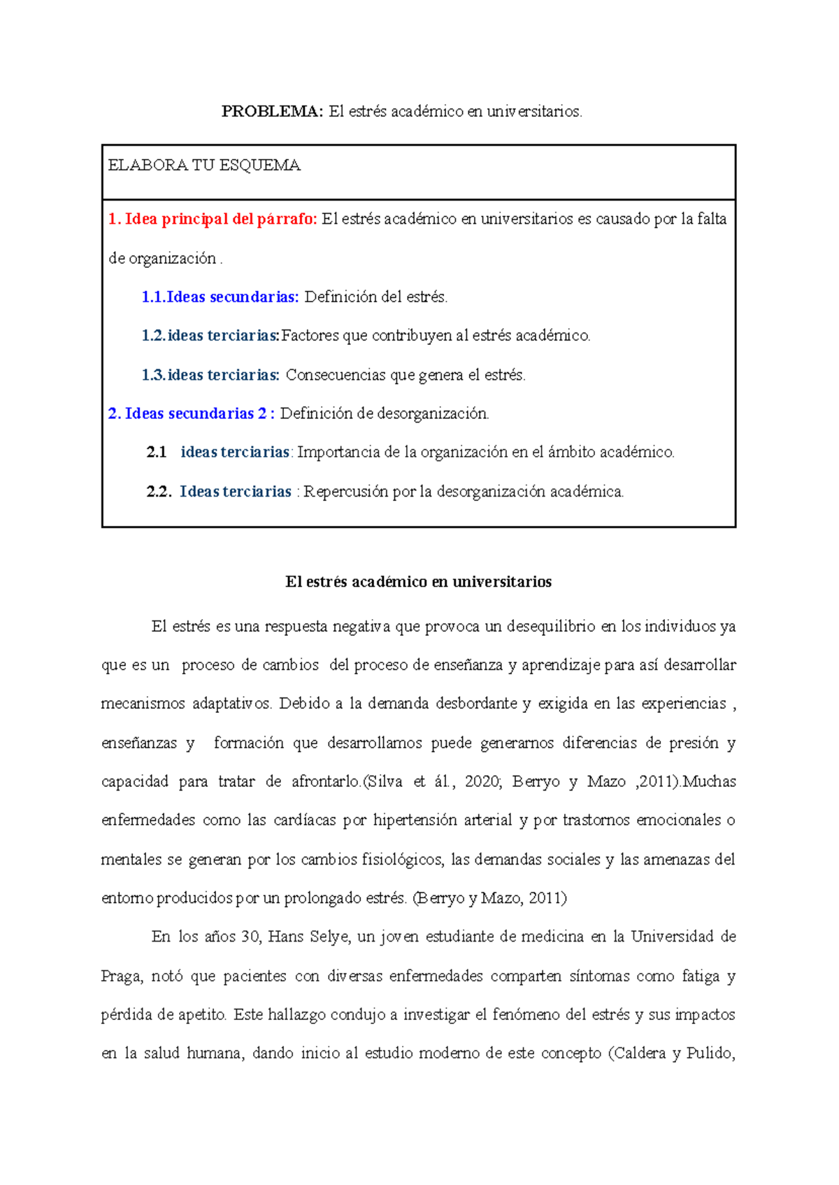1BAC EJ FORM Inorg - onseas - PROBLEMA: El estrés académico en universitarios. ELABORA TU ...