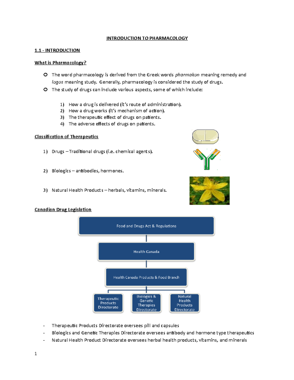 Pharmacology Module 1 2060 lecture notes - INTRODUCTION TO PHARMACOLOGY ...