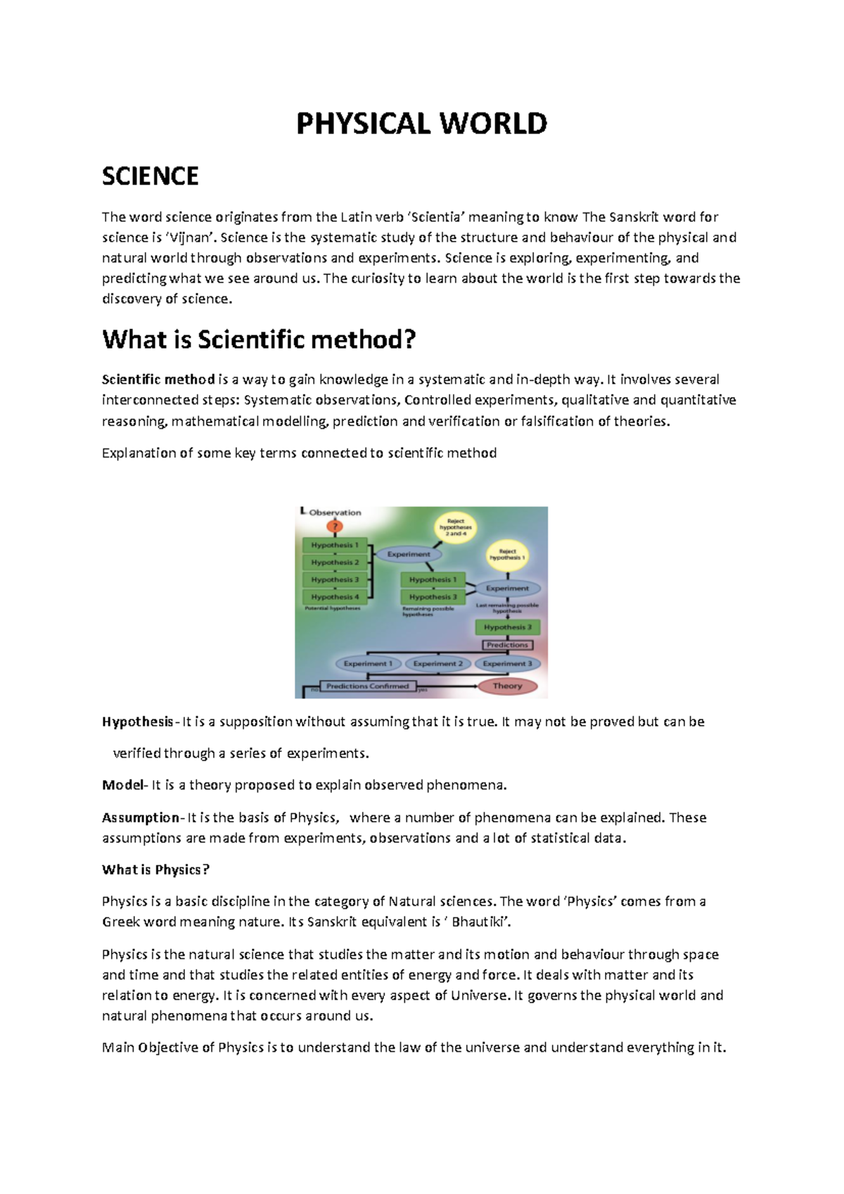 1. Physical World-notes - PHYSICAL WORLD SCIENCE The word science ...