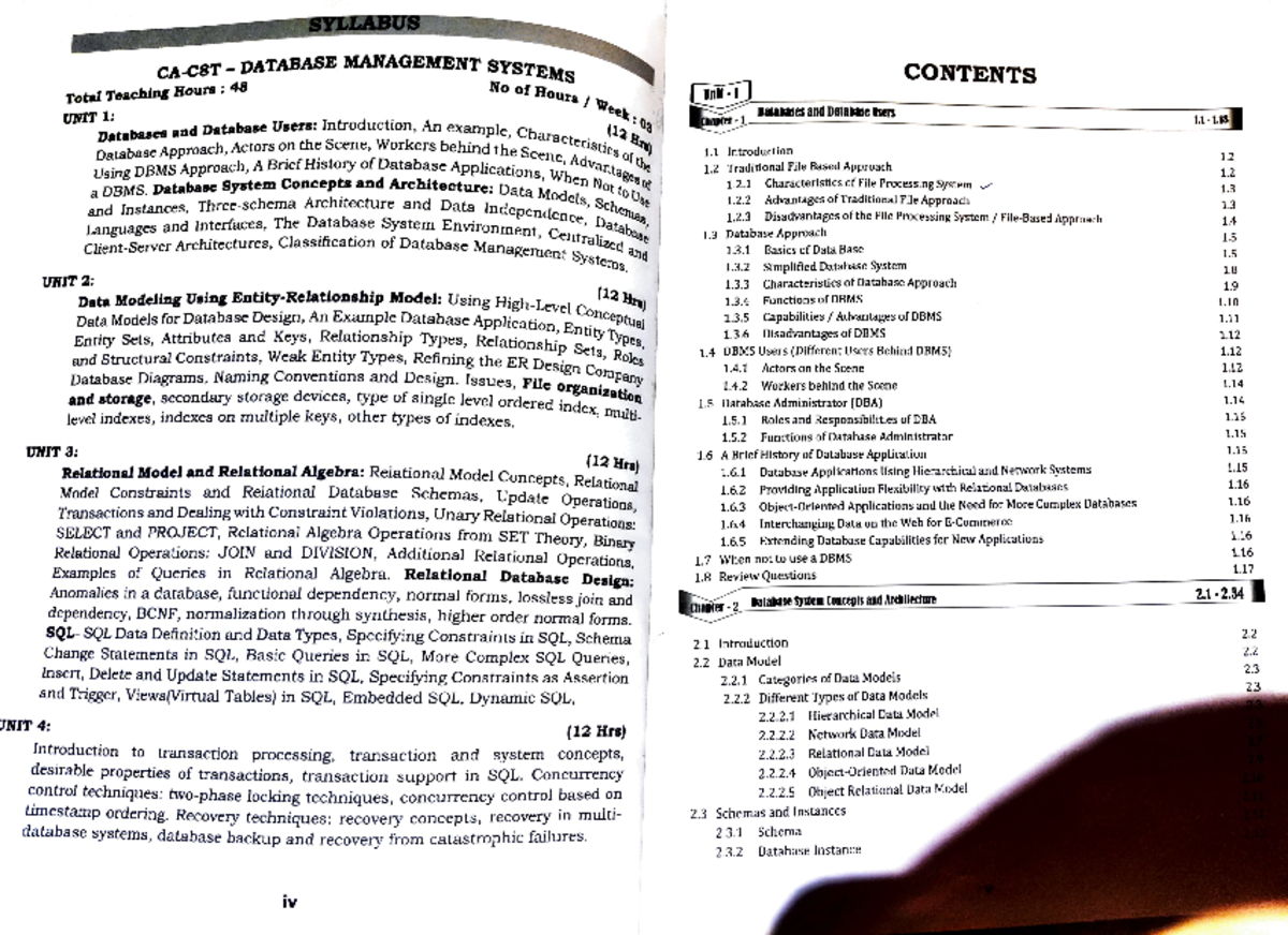Ch1 dbms - Total Teaching Hours : 48 UNIT 1; UNIT 2: 4: CA-C8T - DATABASE MANAGEMENT ...
