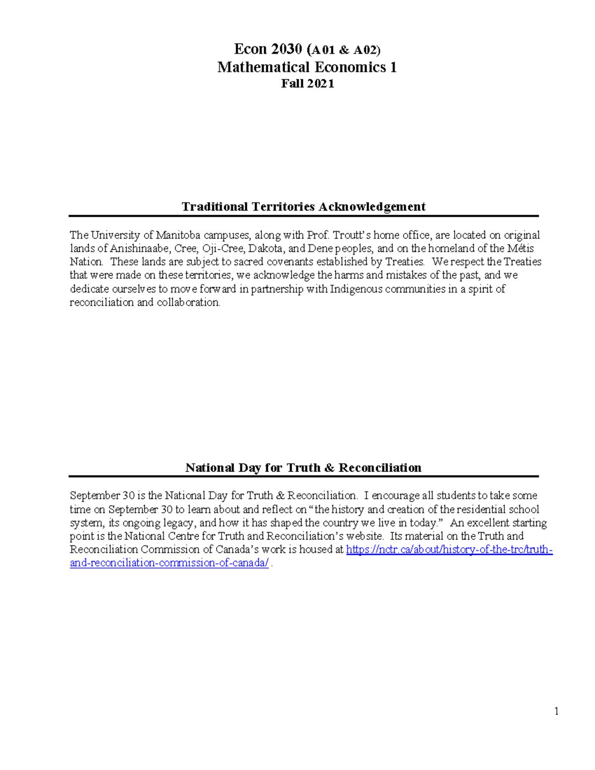 Econ 2030 course outline F2021 - ECON 2020 - U of M - Studocu