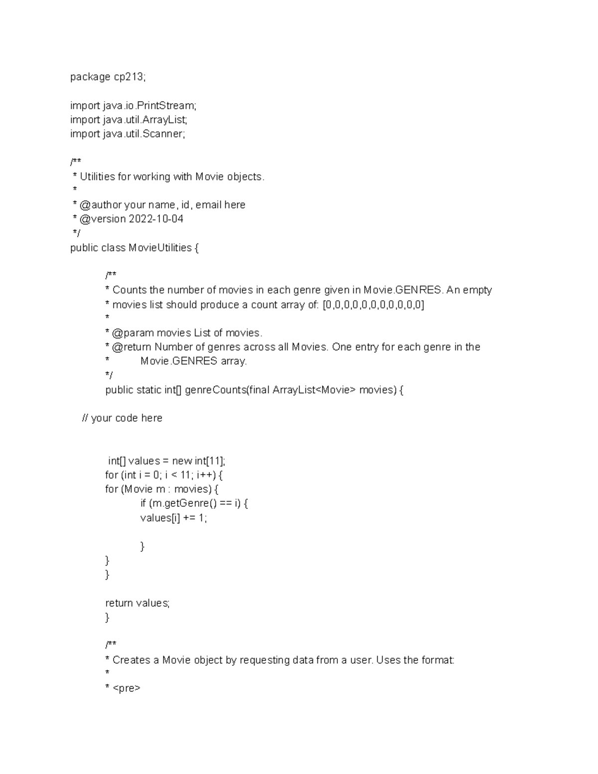 Cp213 a02 - movie utilities - package cp213; import java.io; import ...