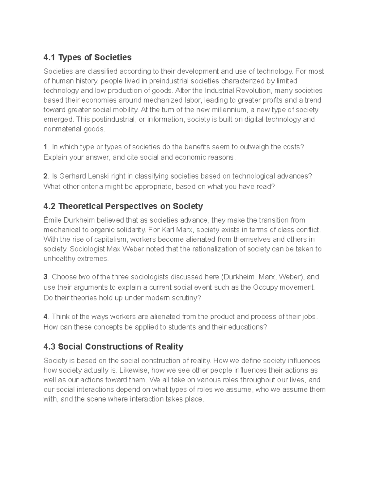 Chapters 4 Short Answer Questions With Summaries - 4 Types of Societies ...