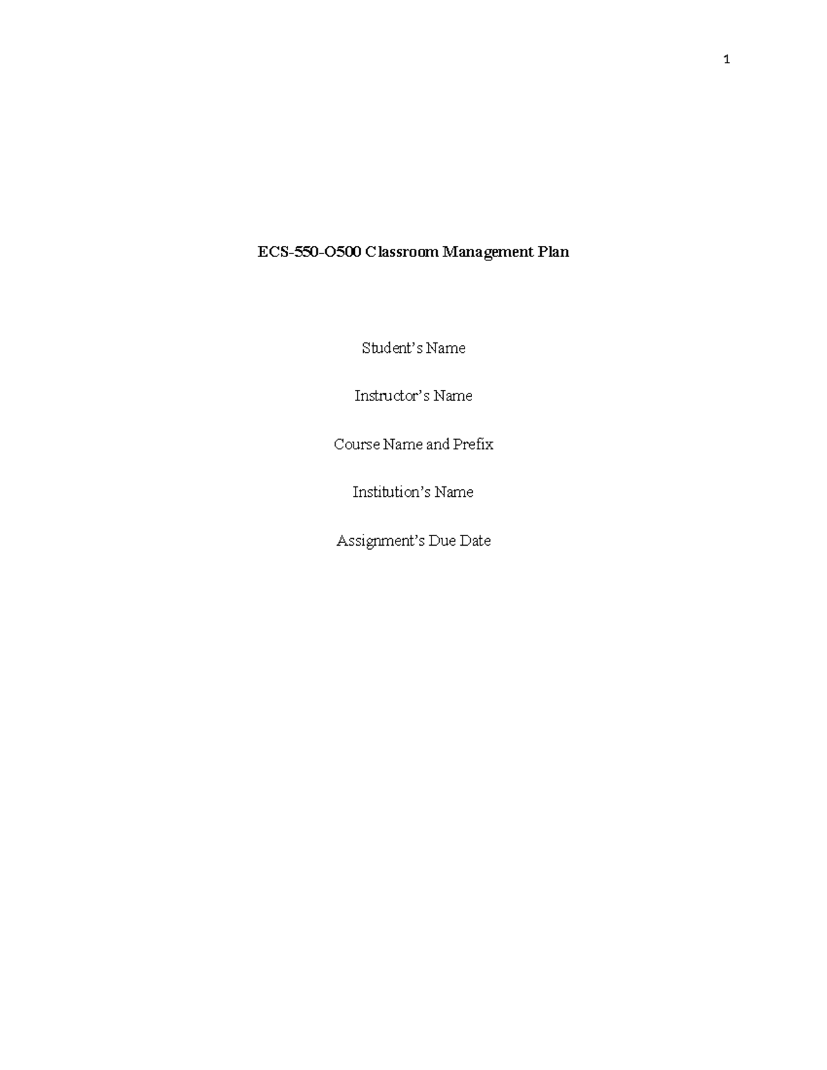 Classroom Management Plan - ECS-550-O500 Classroom Management Plan ...