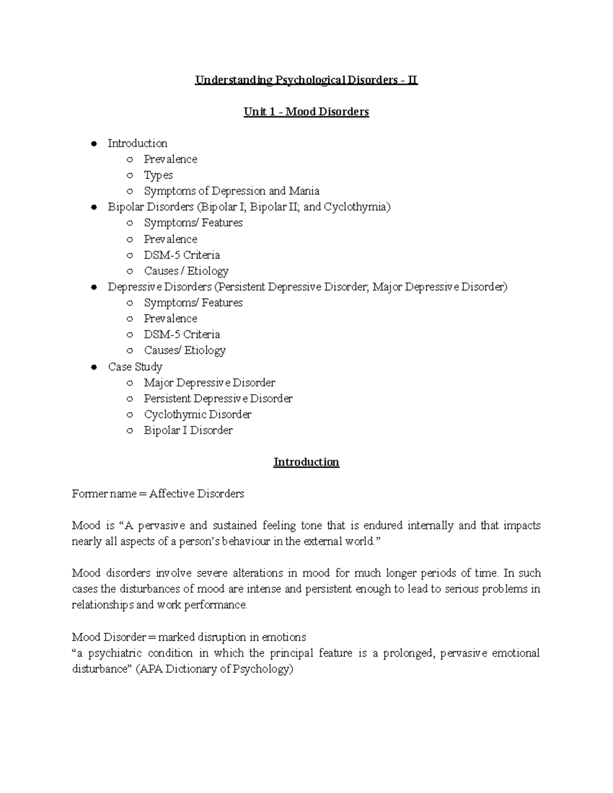 UPD Unit 1 Mood Disorders - Understanding Psychological Disorders - II ...