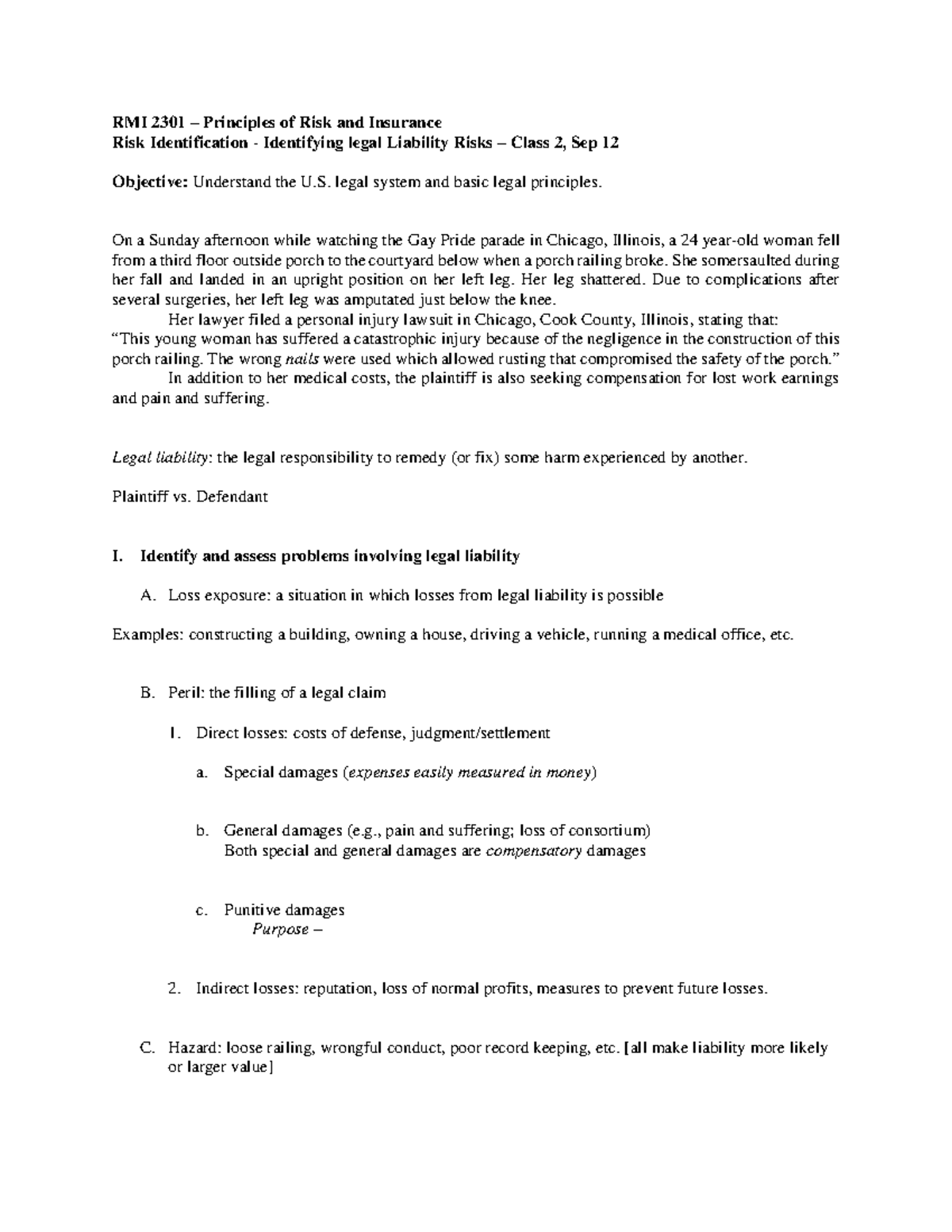 Class 2 outline Legal liability - Warning: TT: undefined function: 32 ...