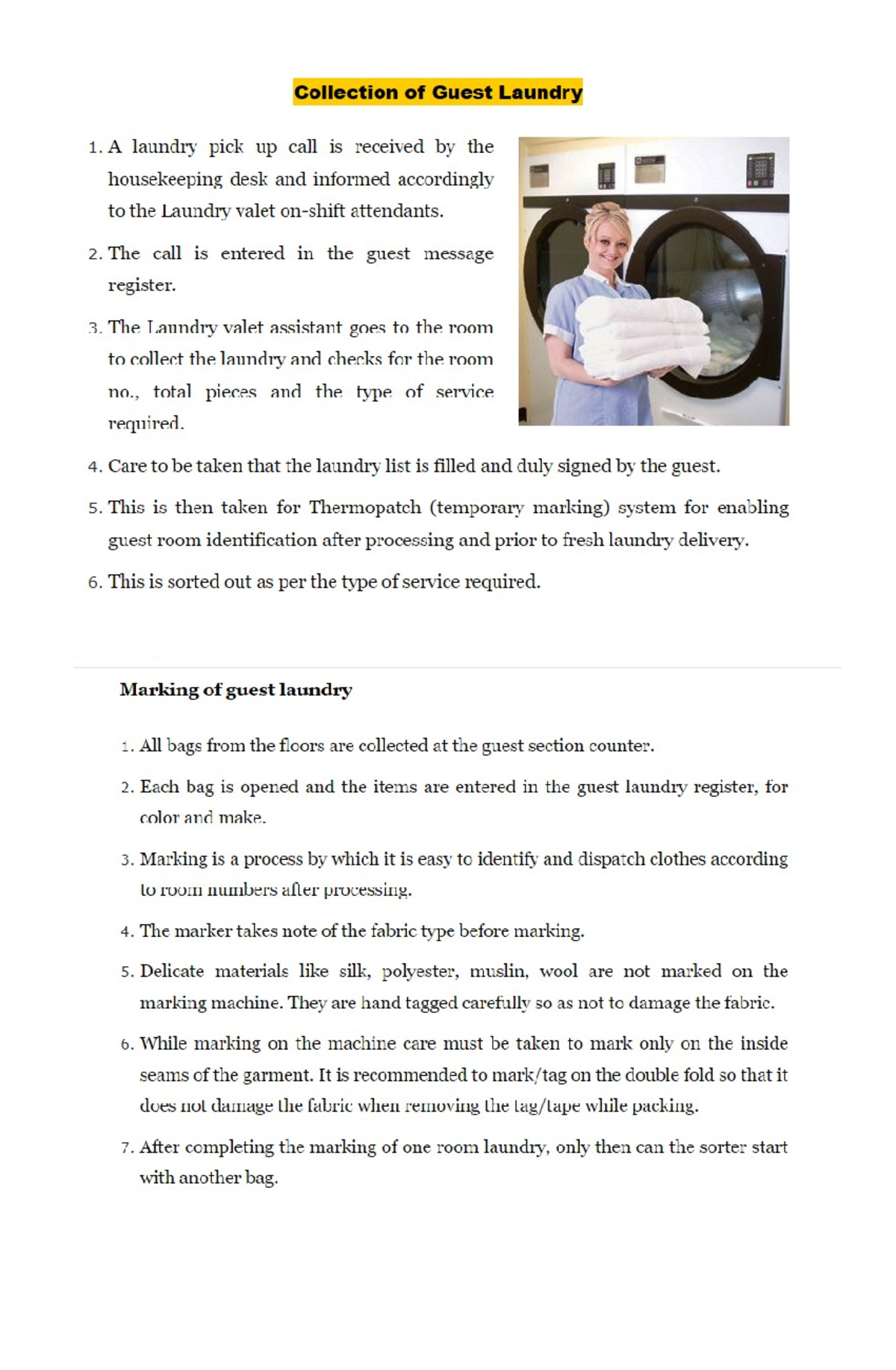 Guest laundry procedures - Entrepreneurship in Tourism Hospitality ...