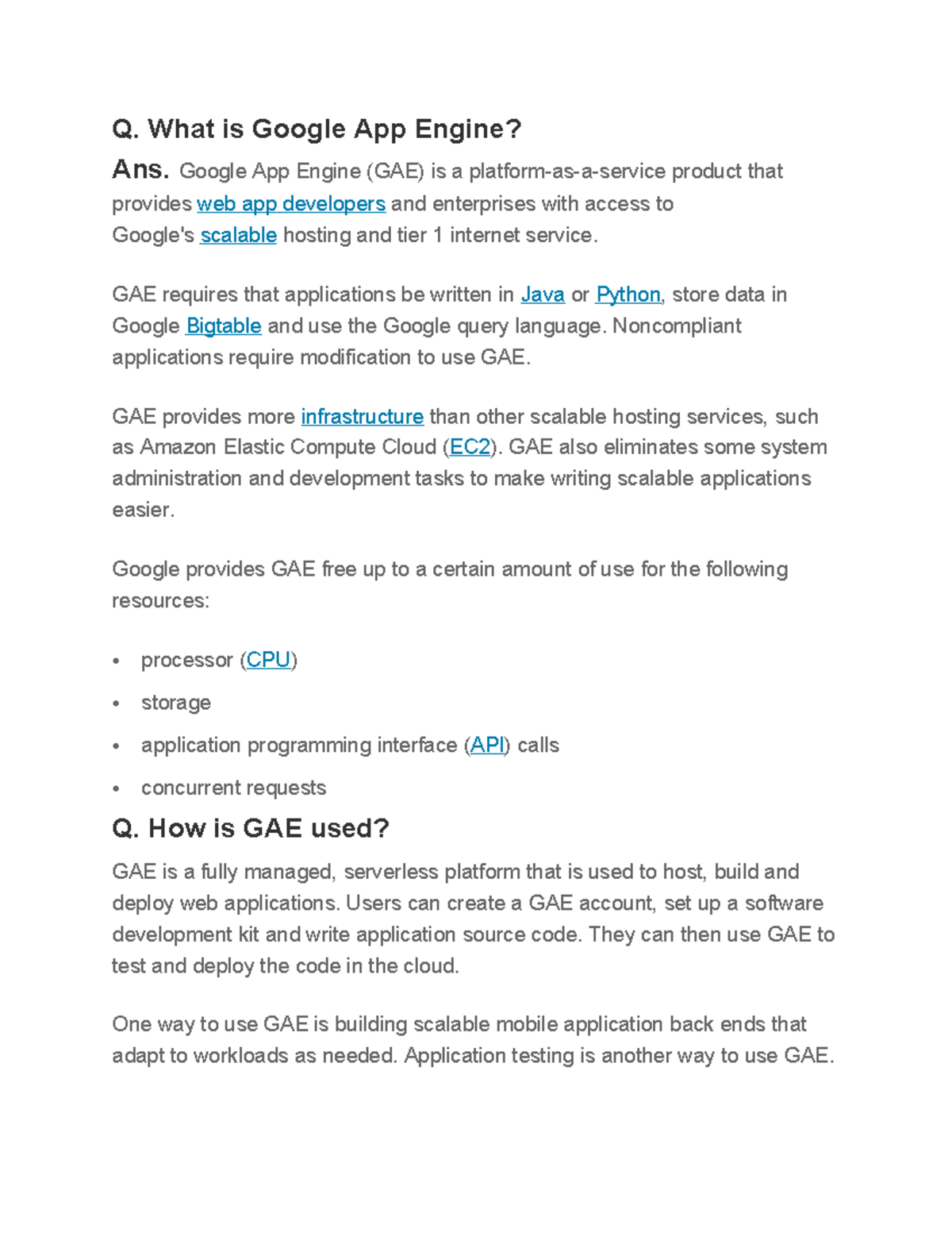 Unit 5 notes - Computer assignment - Q. What is Google App Engine? Ans ...