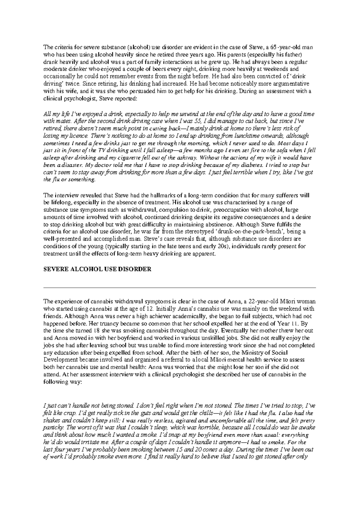 3009PSY 15 Case Studies from New Textbook - The criteria for severe ...