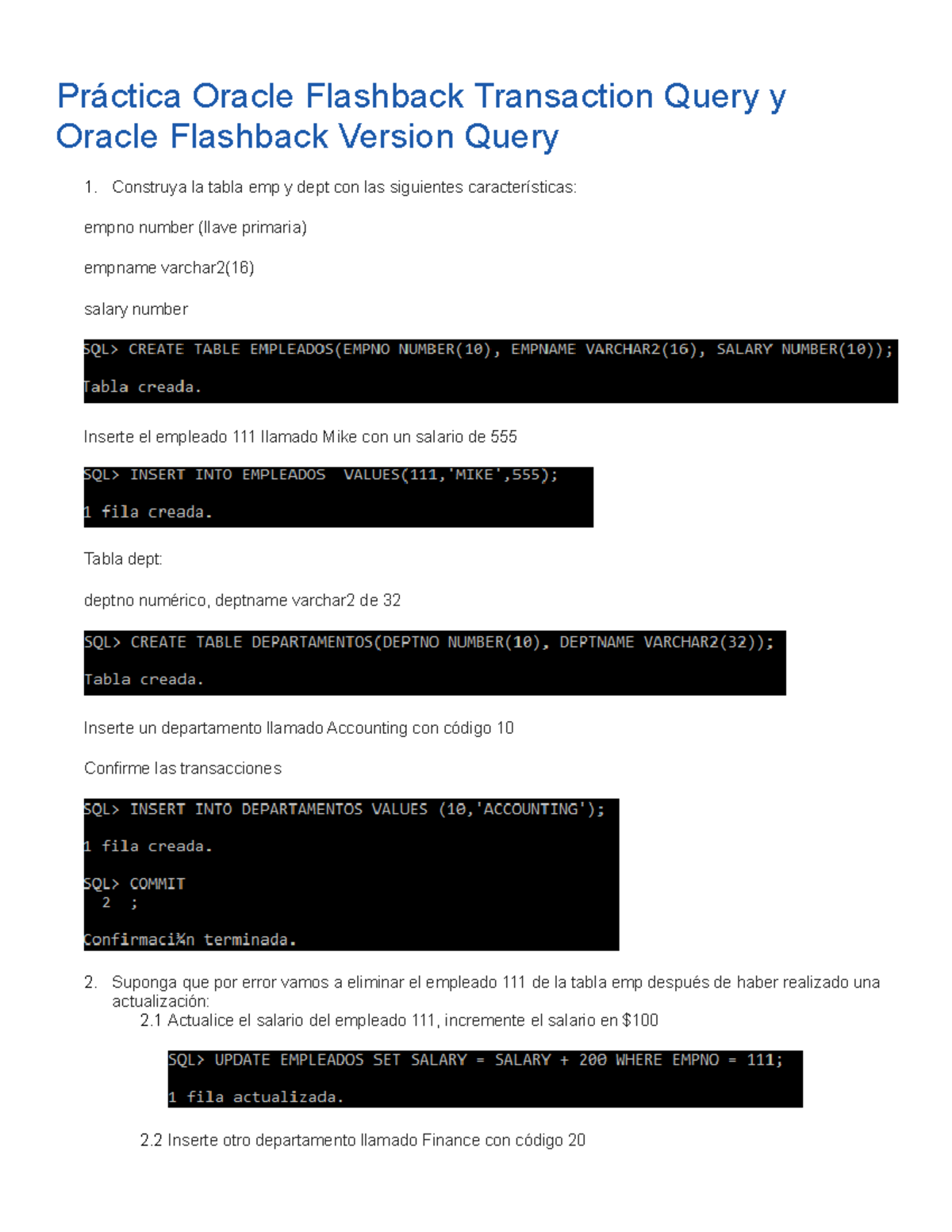 Practica Oracle Flashback Transaction Query y Oracle Flashback Version Query - Construya la ...