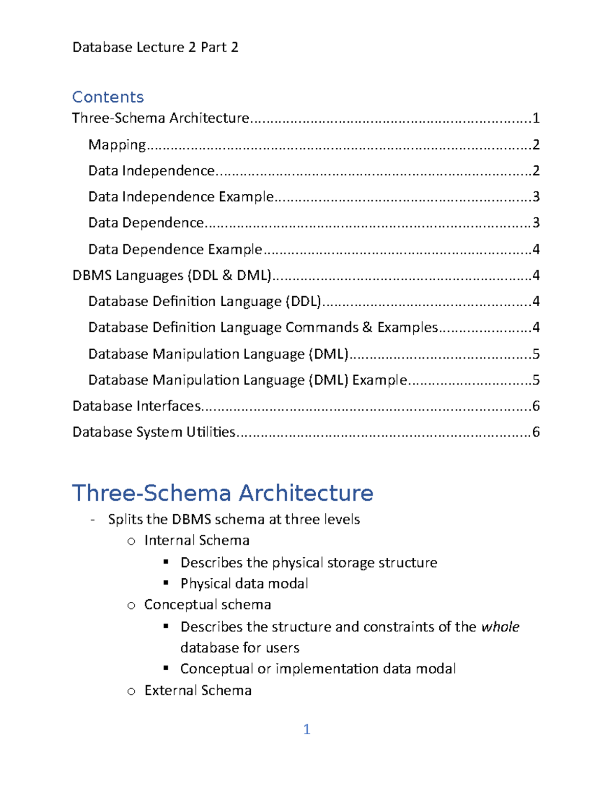 Db Lecture 2 P2 - Contents Three-Schema - Studocu