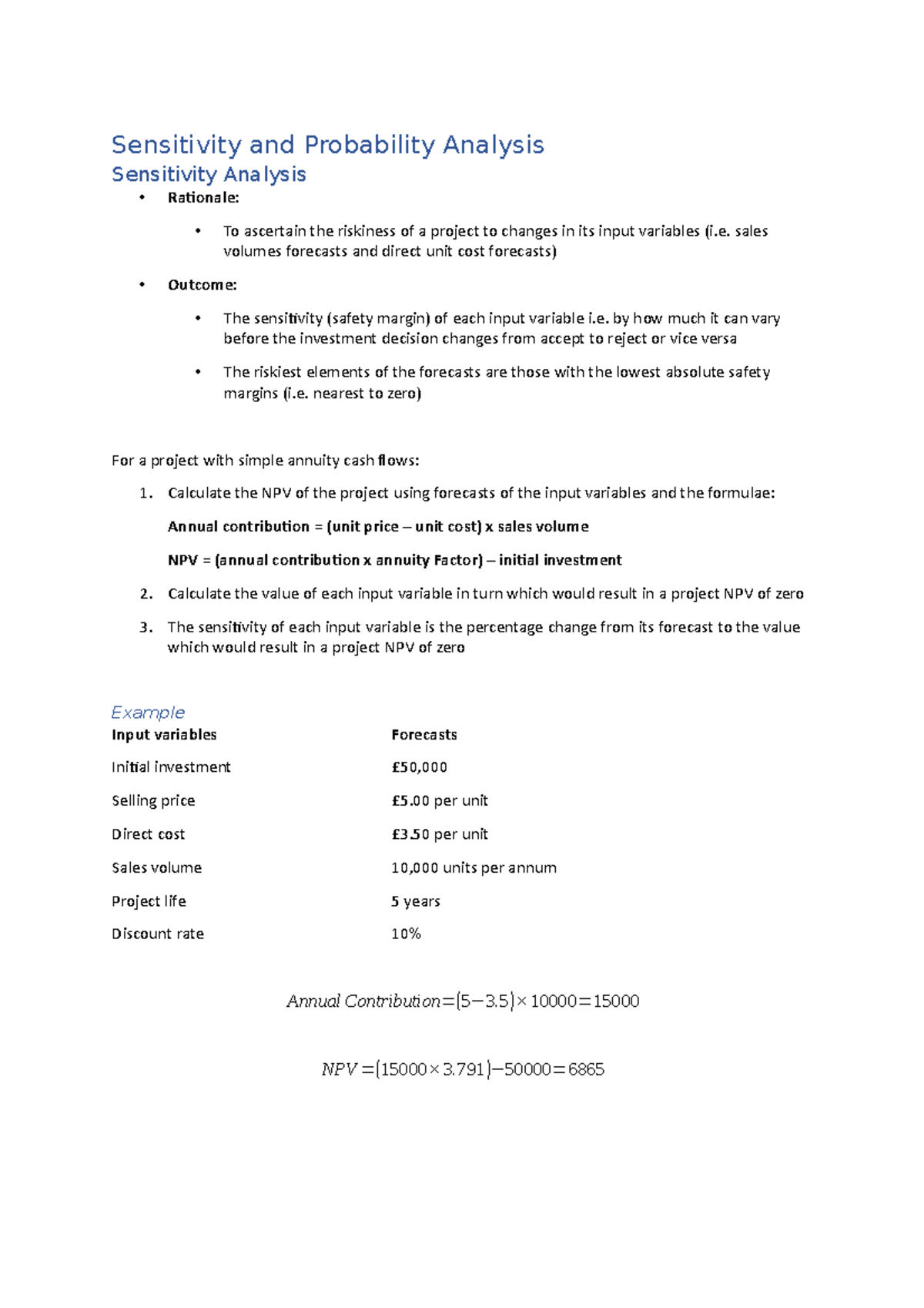 Corporate Finance- Sensitivity and Probability Analysis - Sensitivity ...