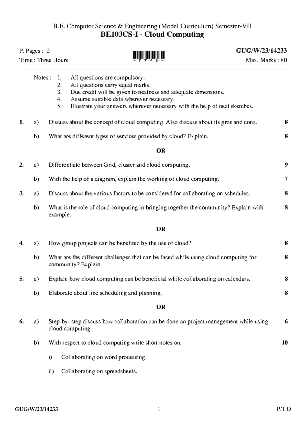 14233 - Year - B.E. Computer Science & Engineering ( Model Curriculum) Semester-VII Subject ...