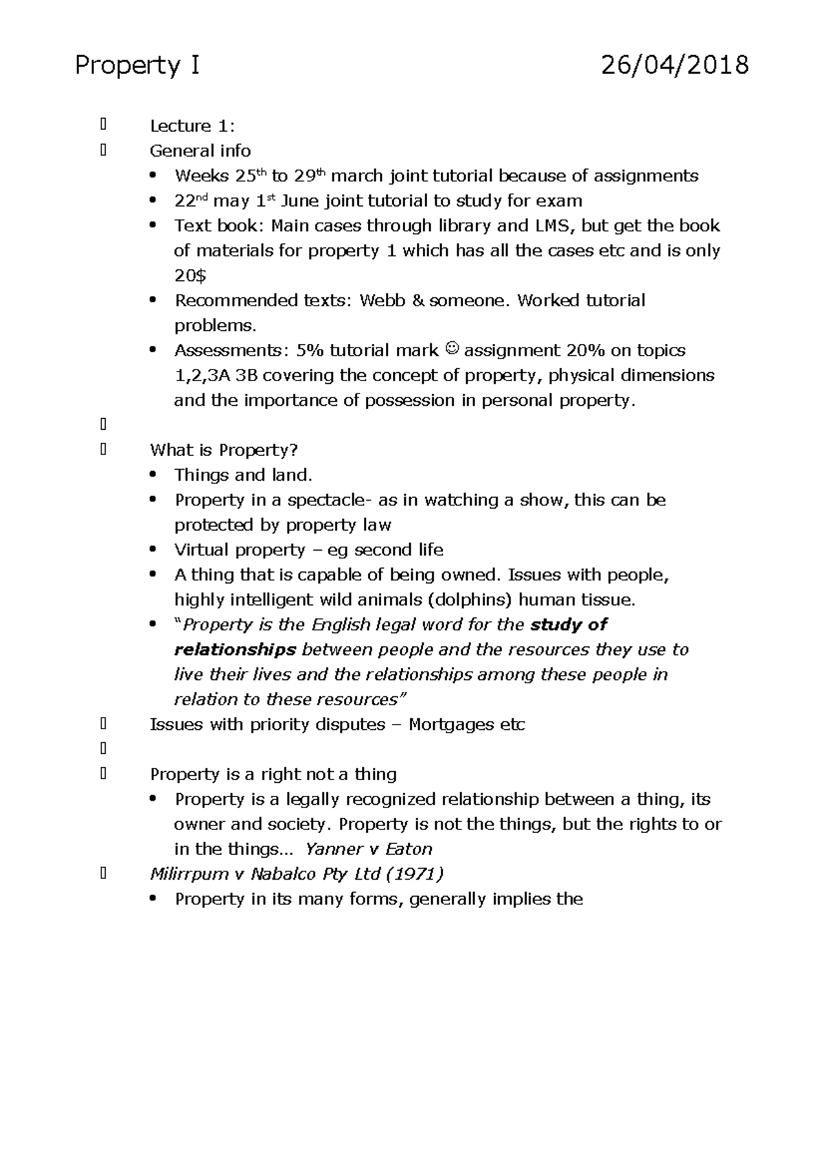 Property I Notes - Property I 26/04/2018 Lecture 1: General info Weeks ...