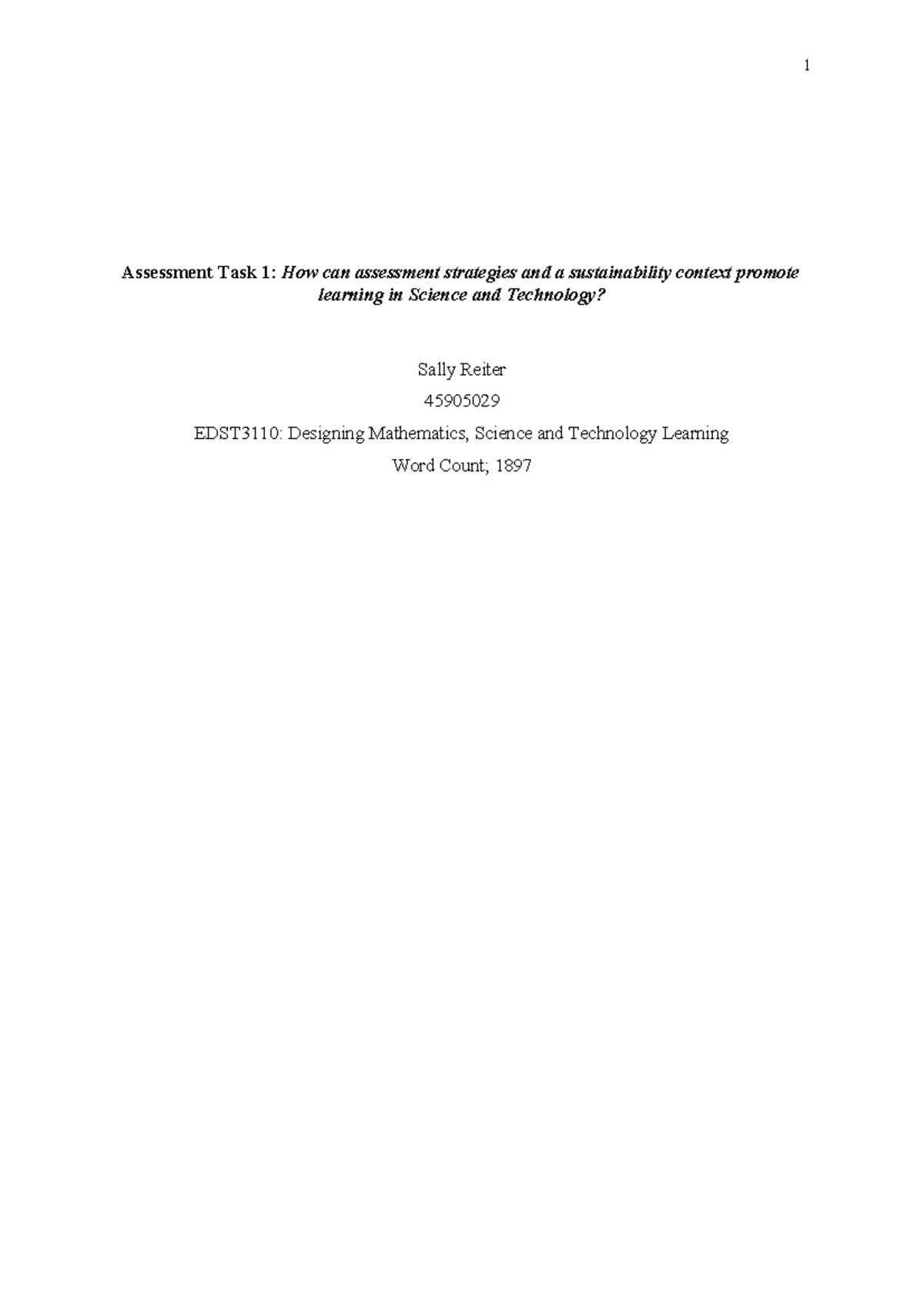 3110 assignment 2024 - Assessment Task 1: How can assessment strategies and a sustainability ...