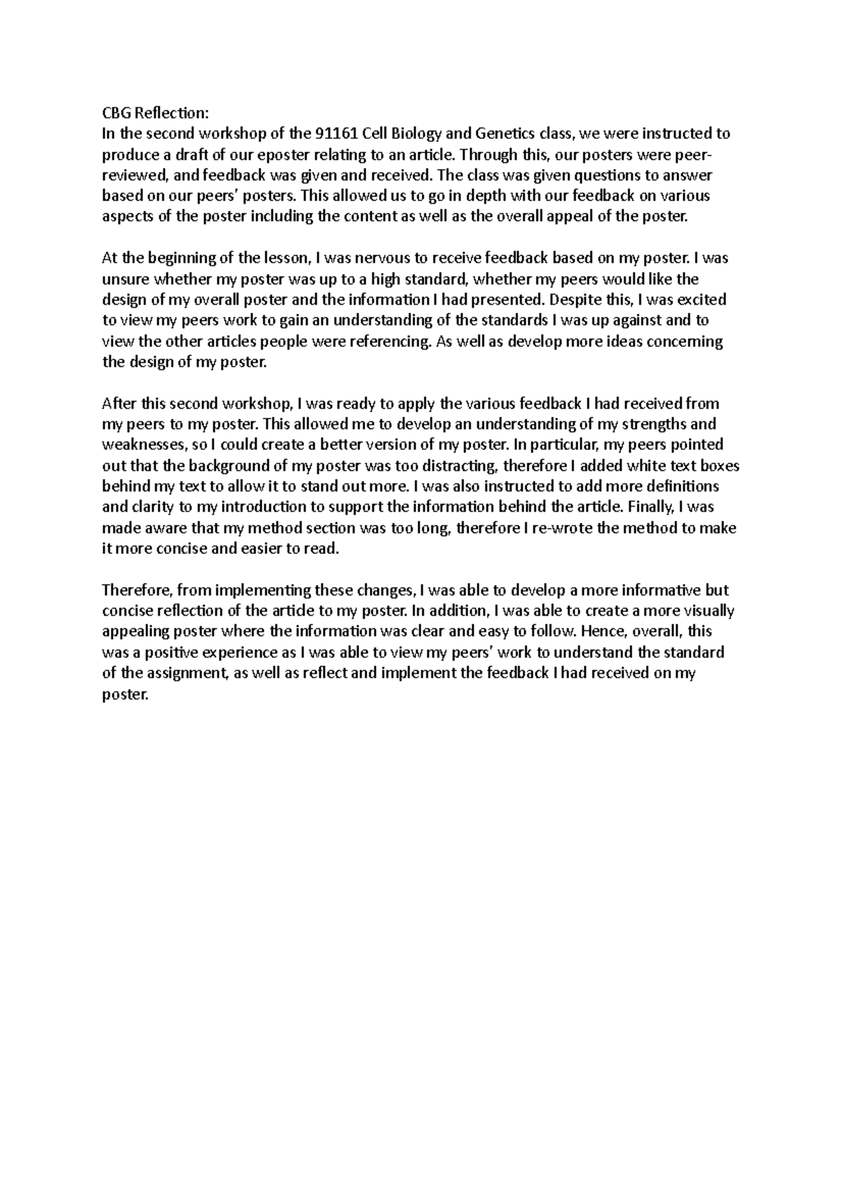 CBG Reflection - CBG Reflection: In the second workshop of the 91161 ...
