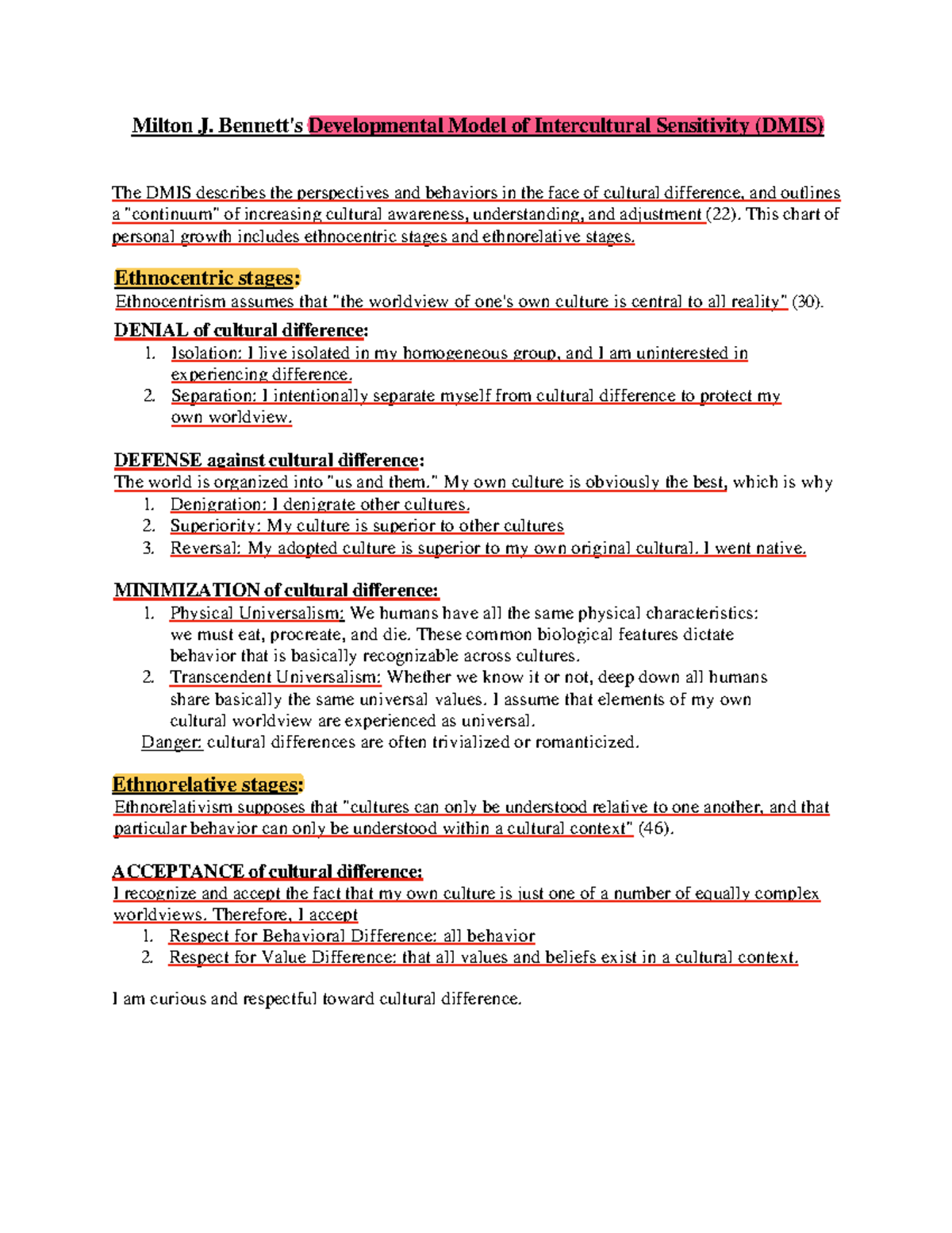 Hult - Milton J - business - Milton J. Bennett's Developmental Model of ...