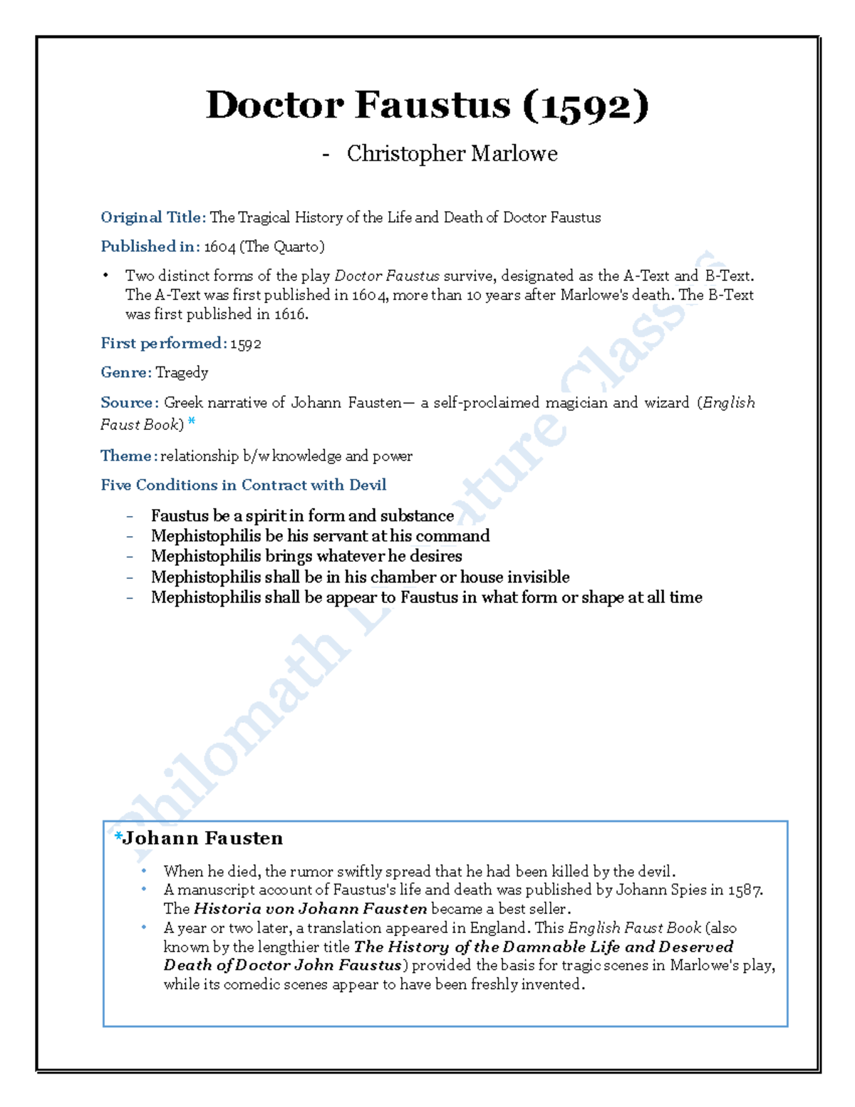 Doctor Faustus - Self made - Doctor Faustus (1592) - Christopher ...