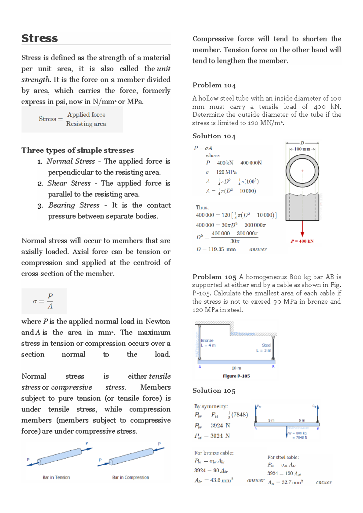Stress - Strength of Materials - Stress Stress is defined as the strength of a material per unit ...